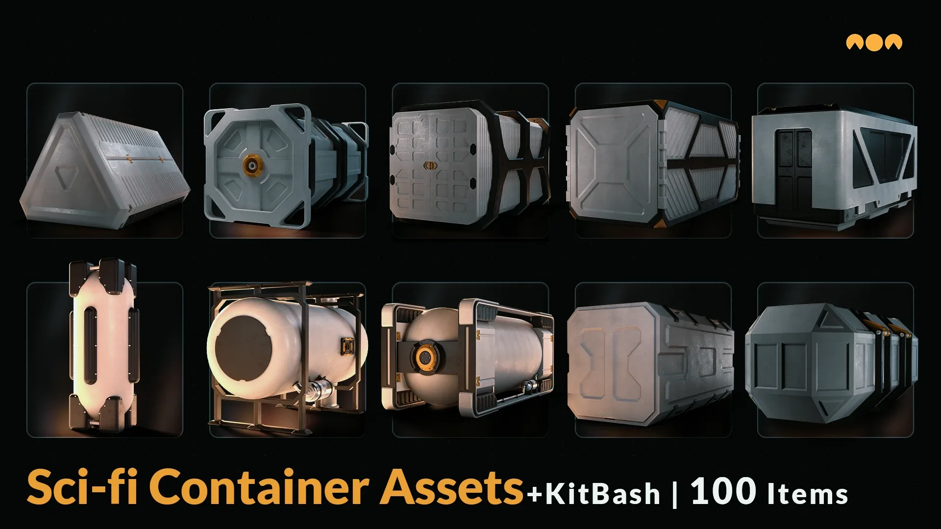 10 Sci-fi Container 3D Model + - FlippedNormals