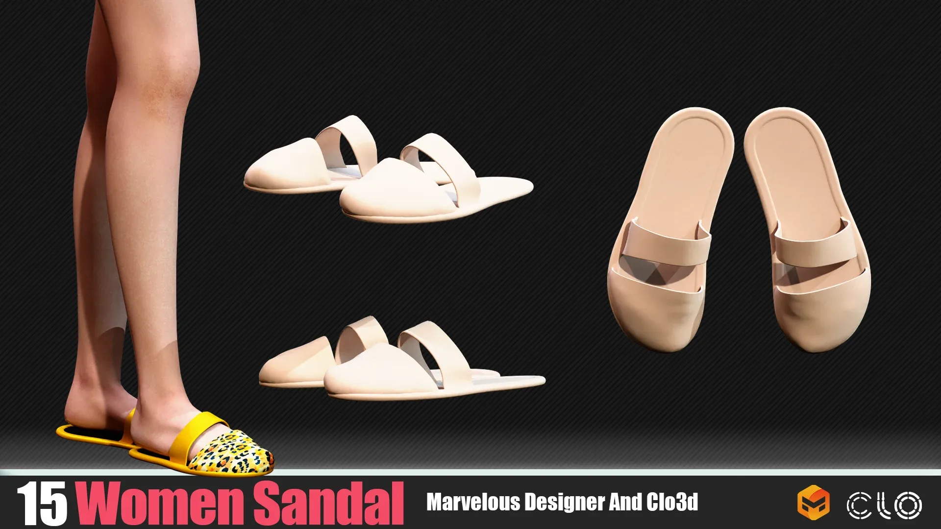 15 Sandal Women (CLO3D, MD PROJECTS+OBJ+FBX) - FlippedNormals