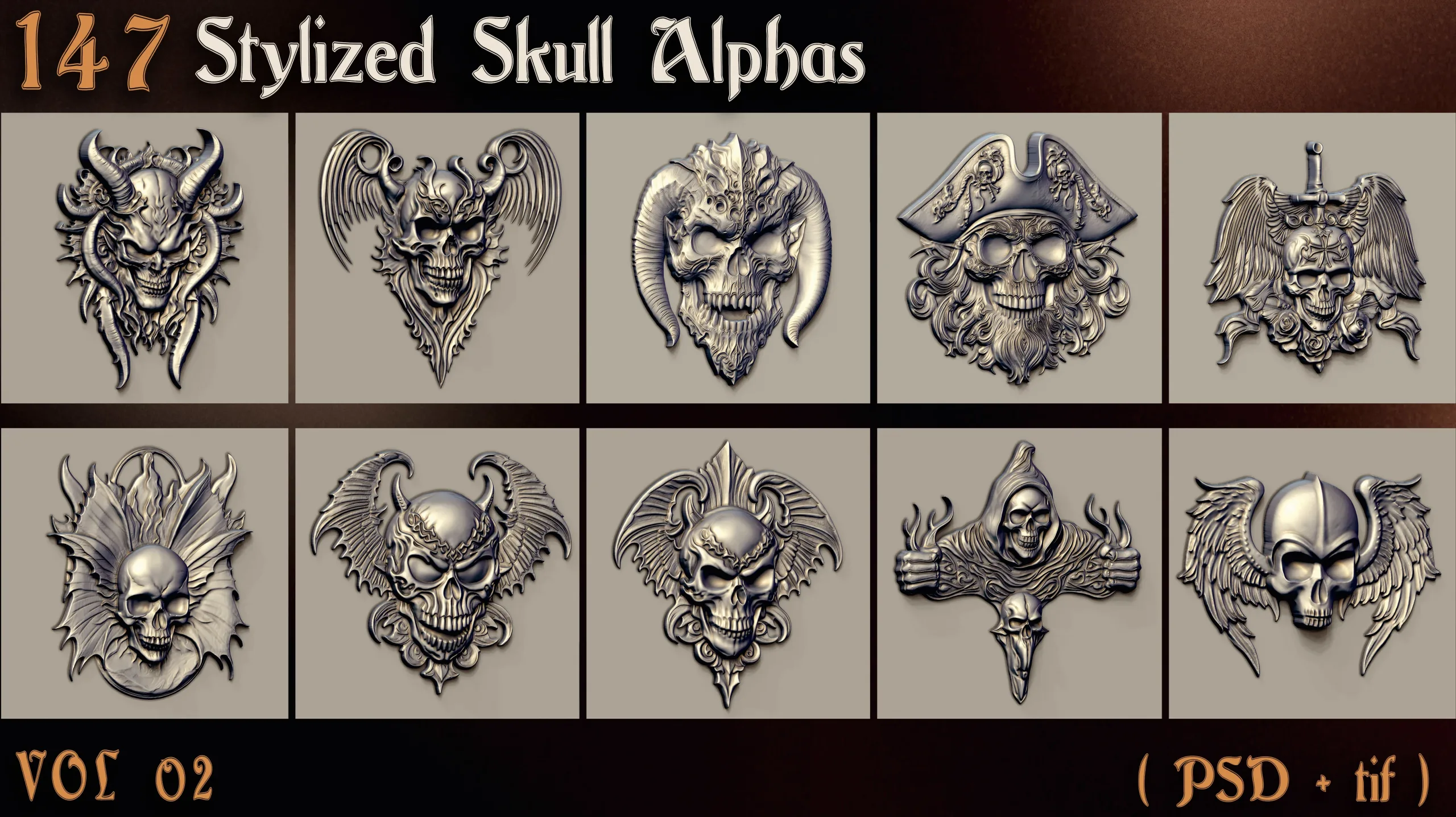 147 Stylized Skull Alpha - Vol02 - FlippedNormals