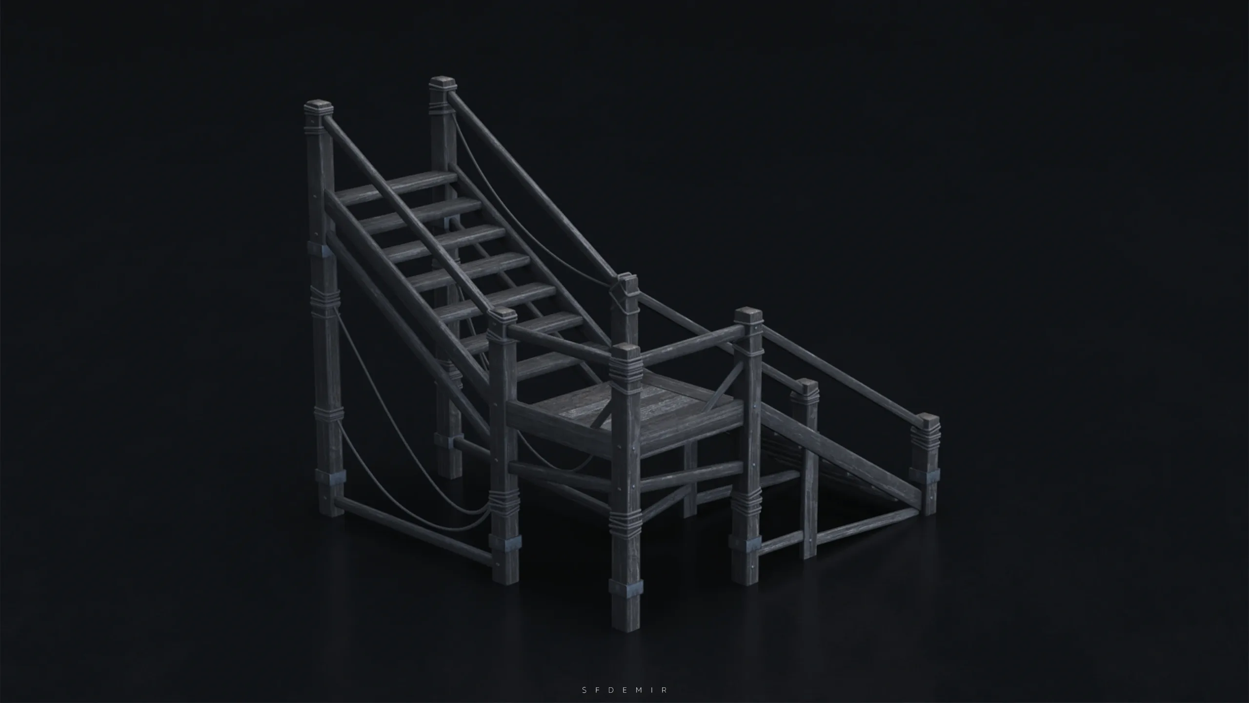 Medieval Stair 3D Asset PBR 3D - FlippedNormals