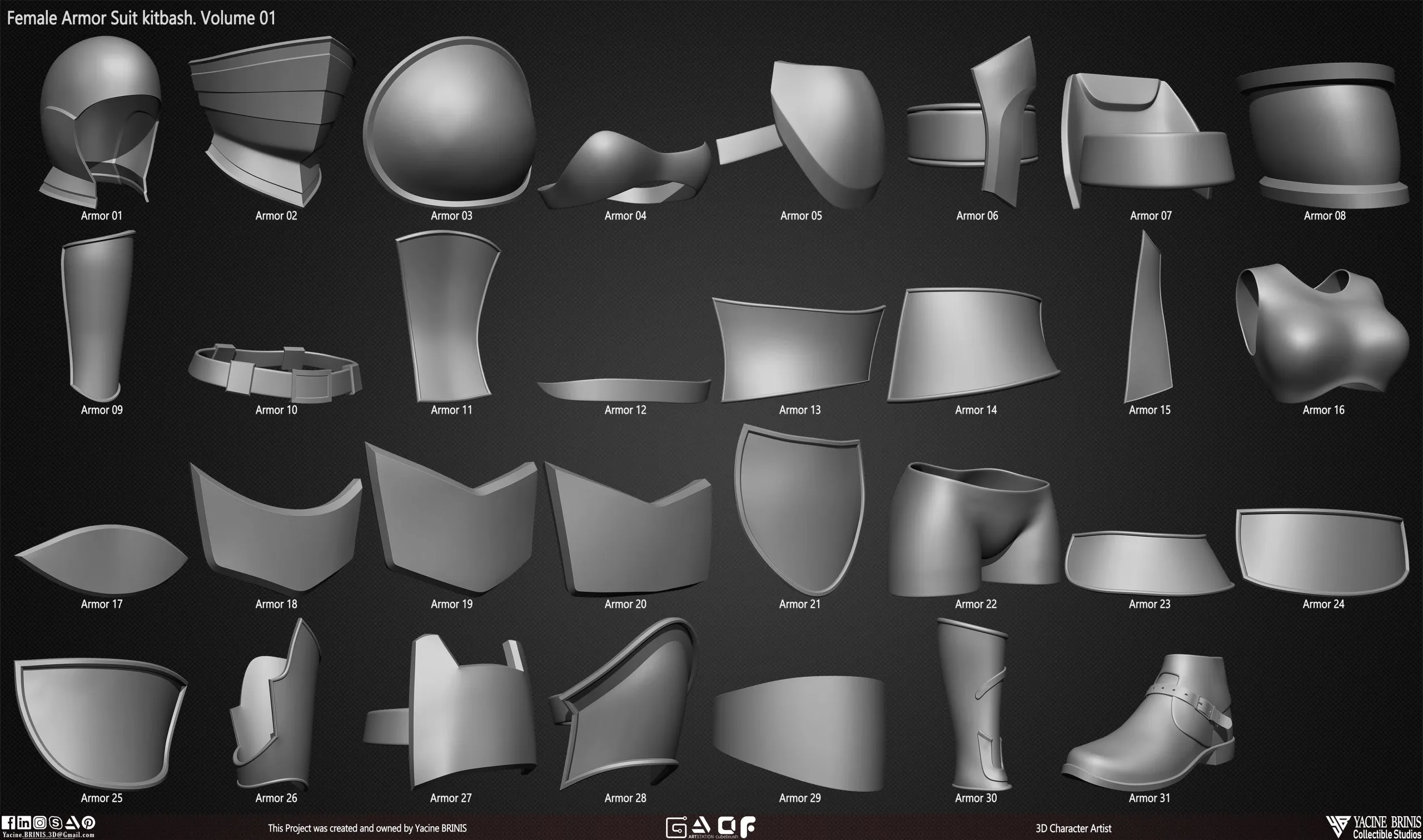Female Armor Suit Kitbash. Vol - FlippedNormals