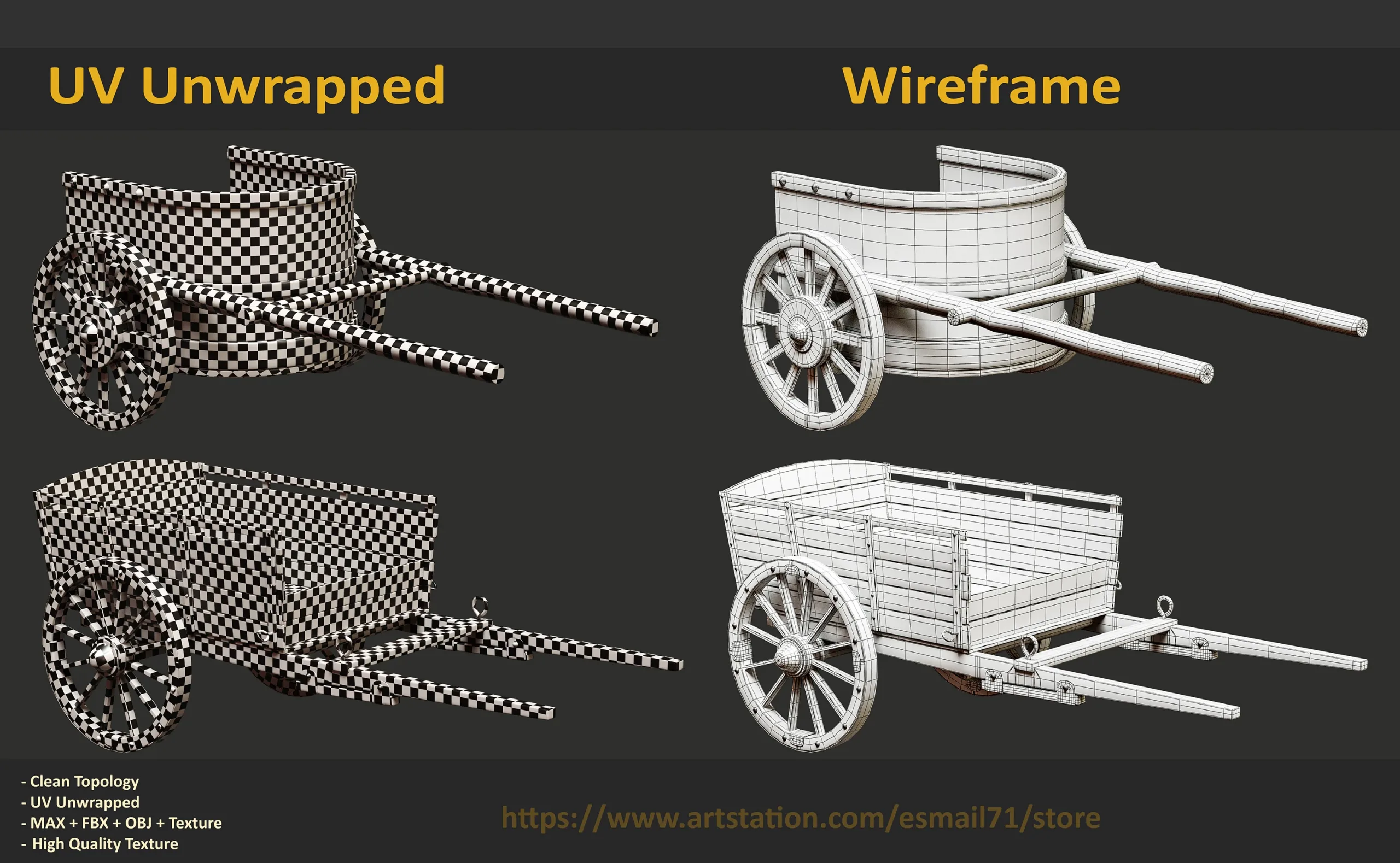 10 Chariot 3D Model + 4K Textures - FlippedNormals