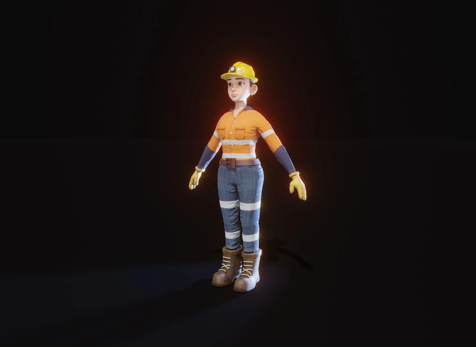 Stylized Female Miner 3D Model - FlippedNormals