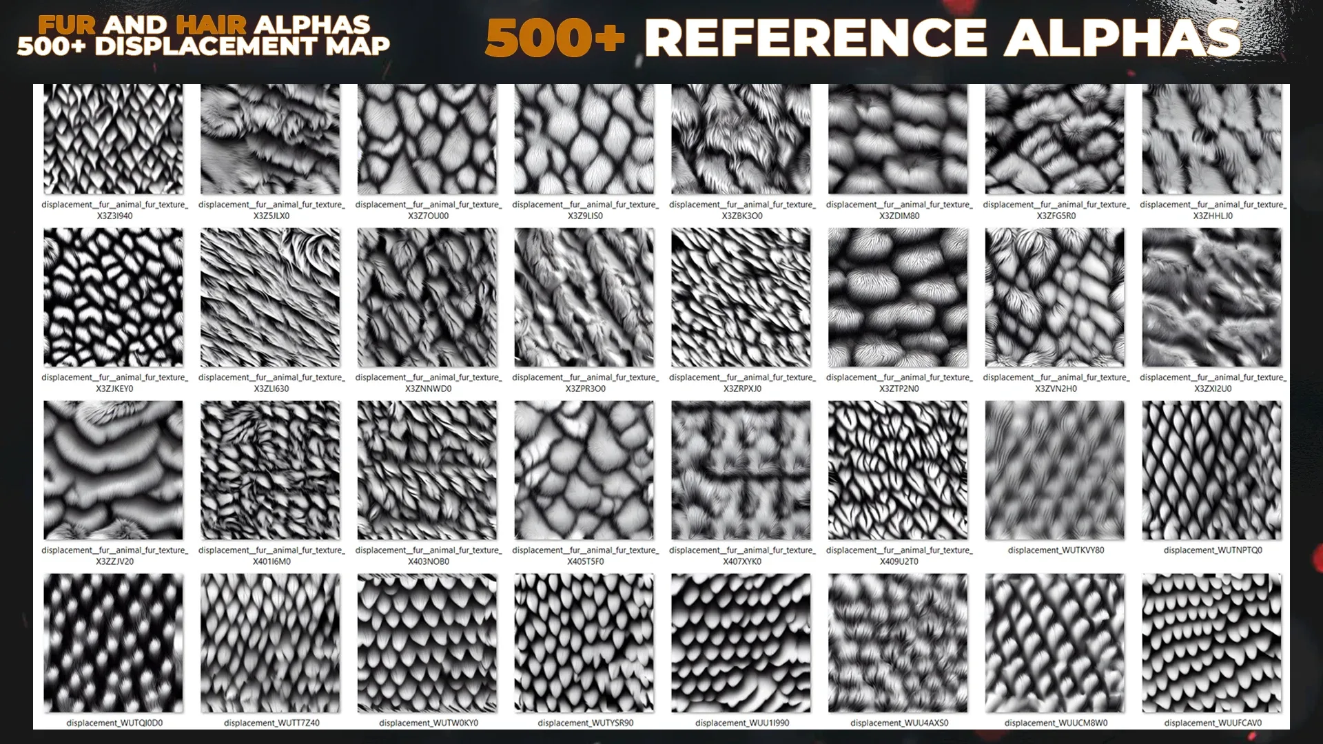 500+ Fur and Hair Alphas (Displacement - FlippedNormals