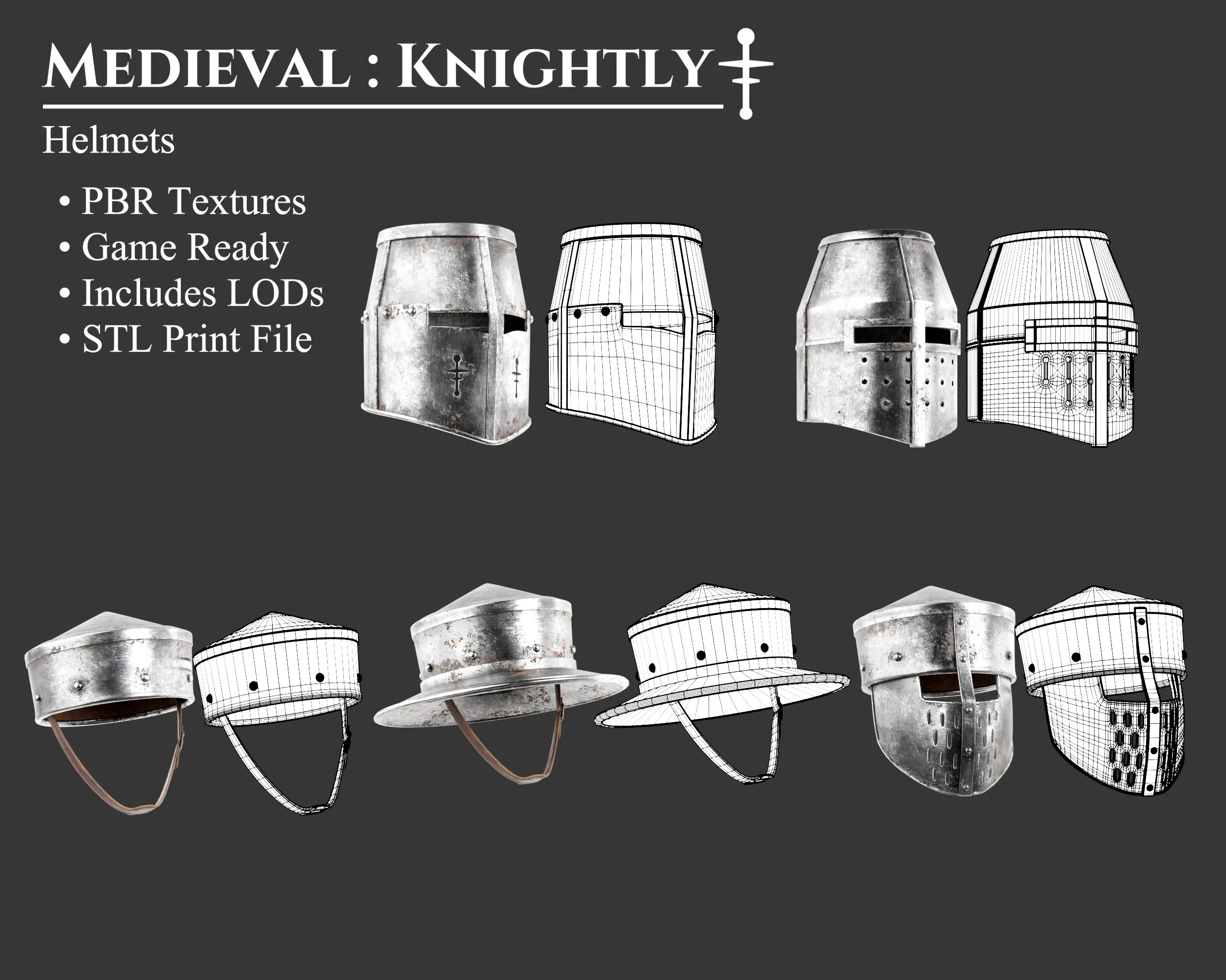 Medieval Knightly Armor Helmets - FlippedNormals