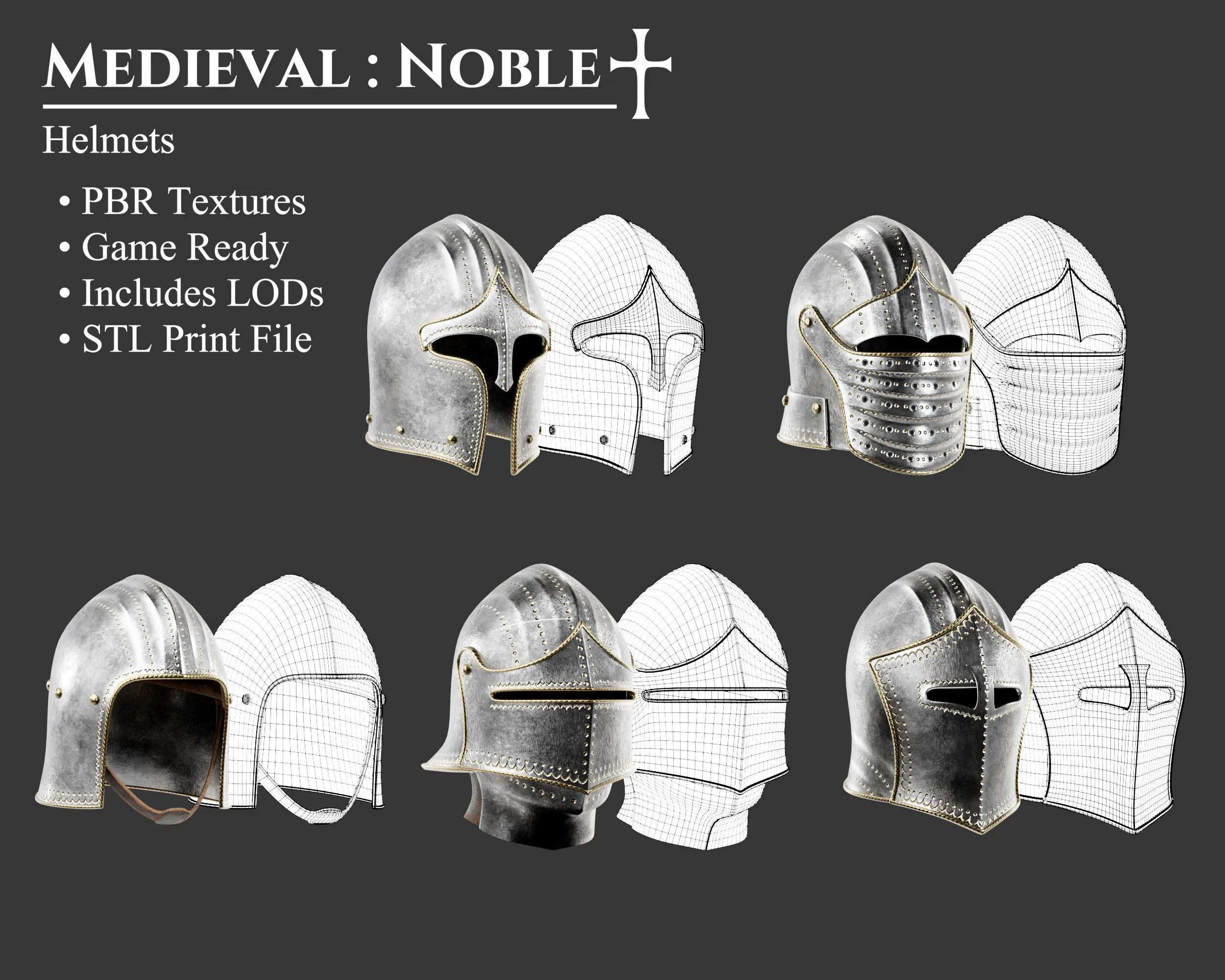 Medieval Noble Armor Helmets - FlippedNormals