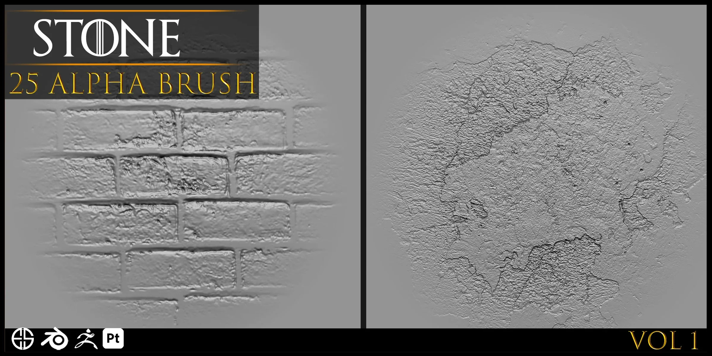 25 Real Stone Alpha Brushes-Rocks-Stone-Stone - FlippedNormals