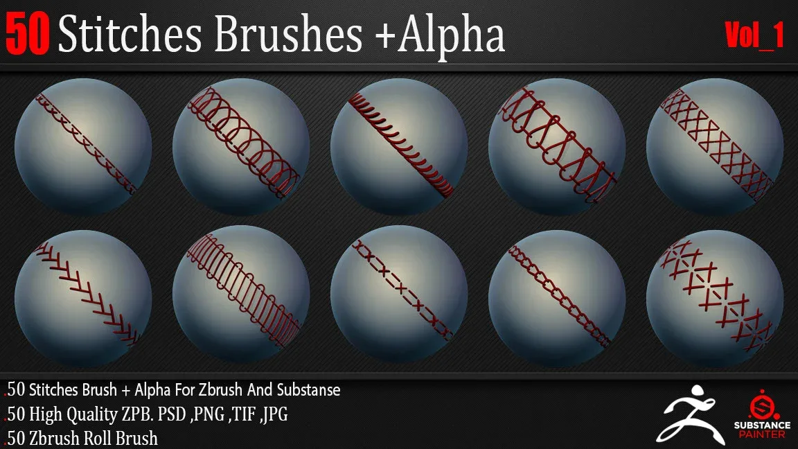 50 Stitches Brush - Alpha - Substance - FlippedNormals