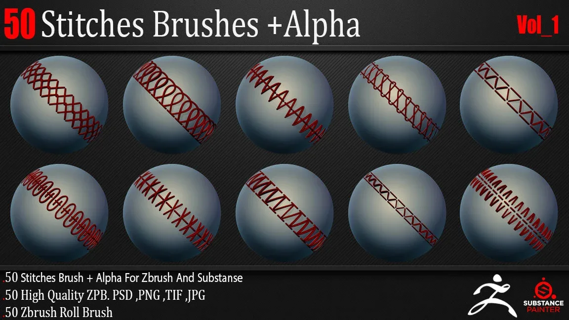 50 Stitches Brush - Alpha - Substance - FlippedNormals