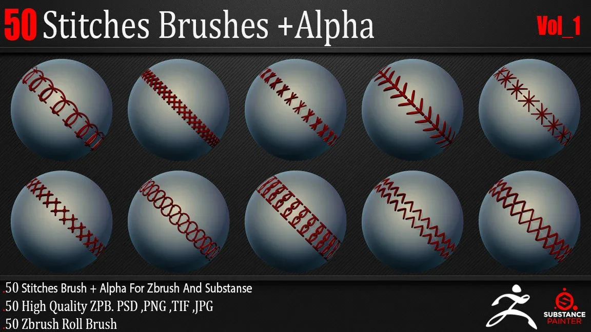 50 Stitches Brush - Alpha - Substance - FlippedNormals