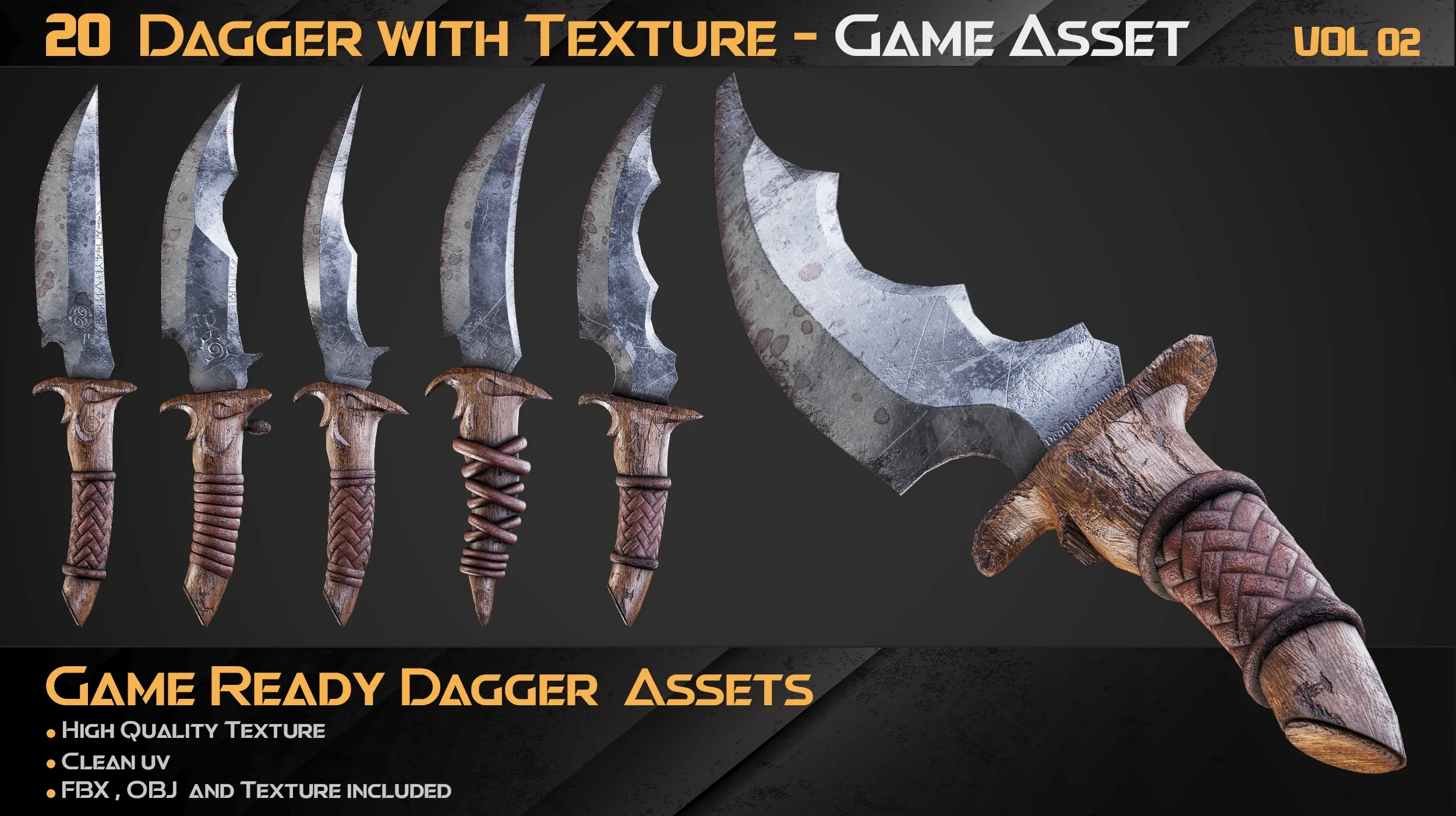 20 Game ready Dagger assets - Vol02 - FlippedNormals