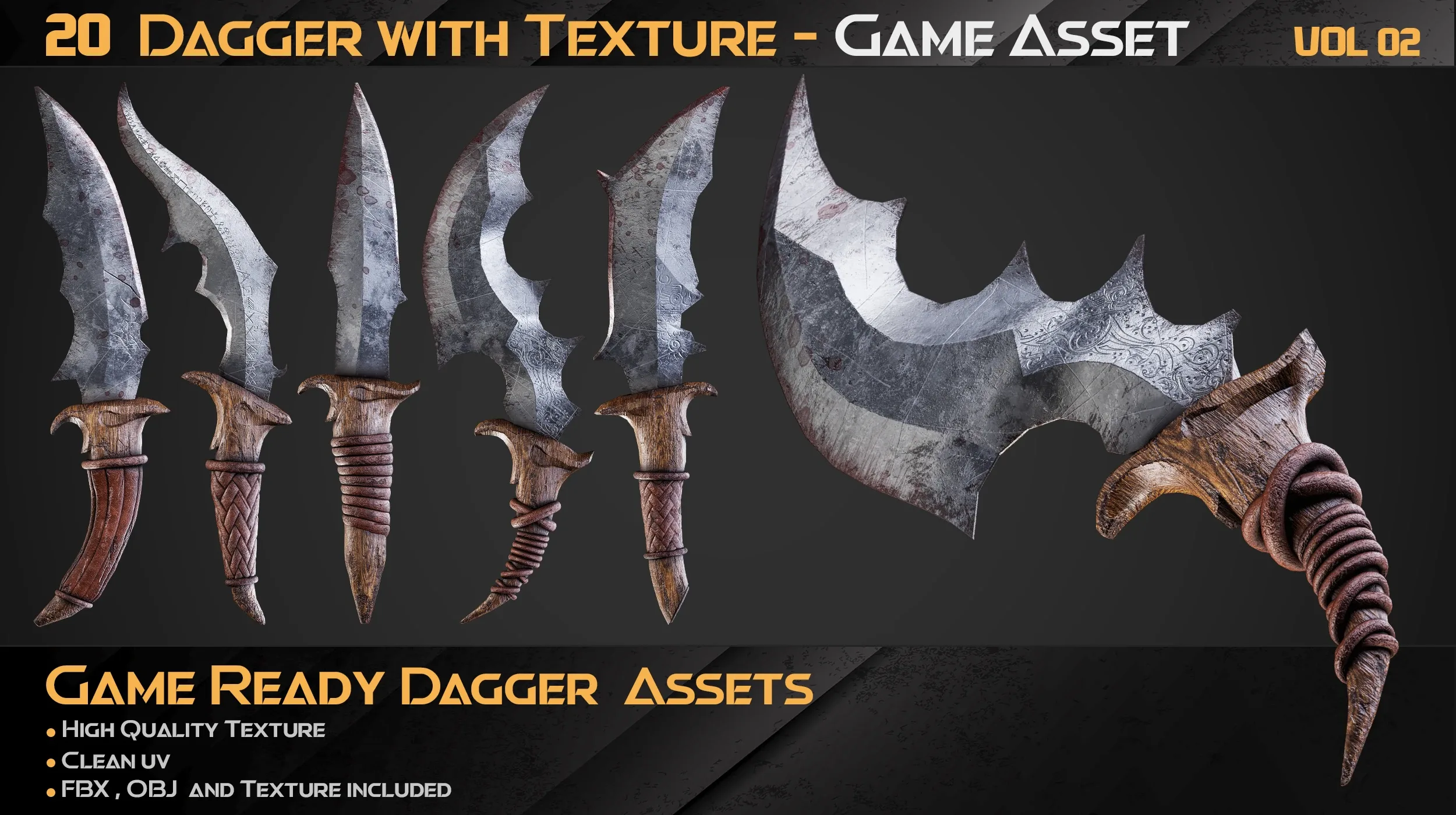 20 Game ready Dagger assets - Vol02 - FlippedNormals