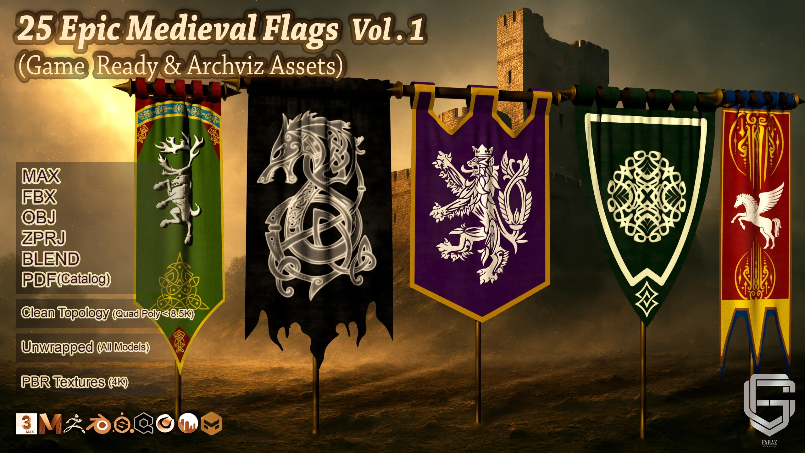 25 Epic Medieval Flags Vol . 1 - FlippedNormals