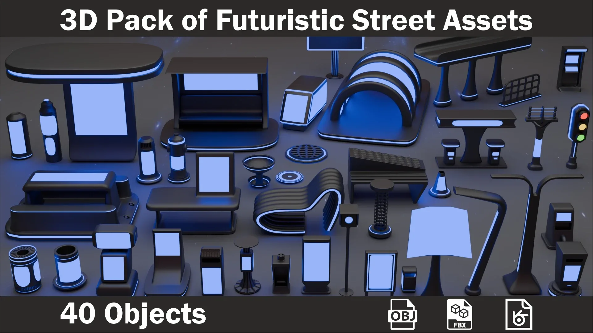 3D Pack Of Futuristic Street Assets - FlippedNormals