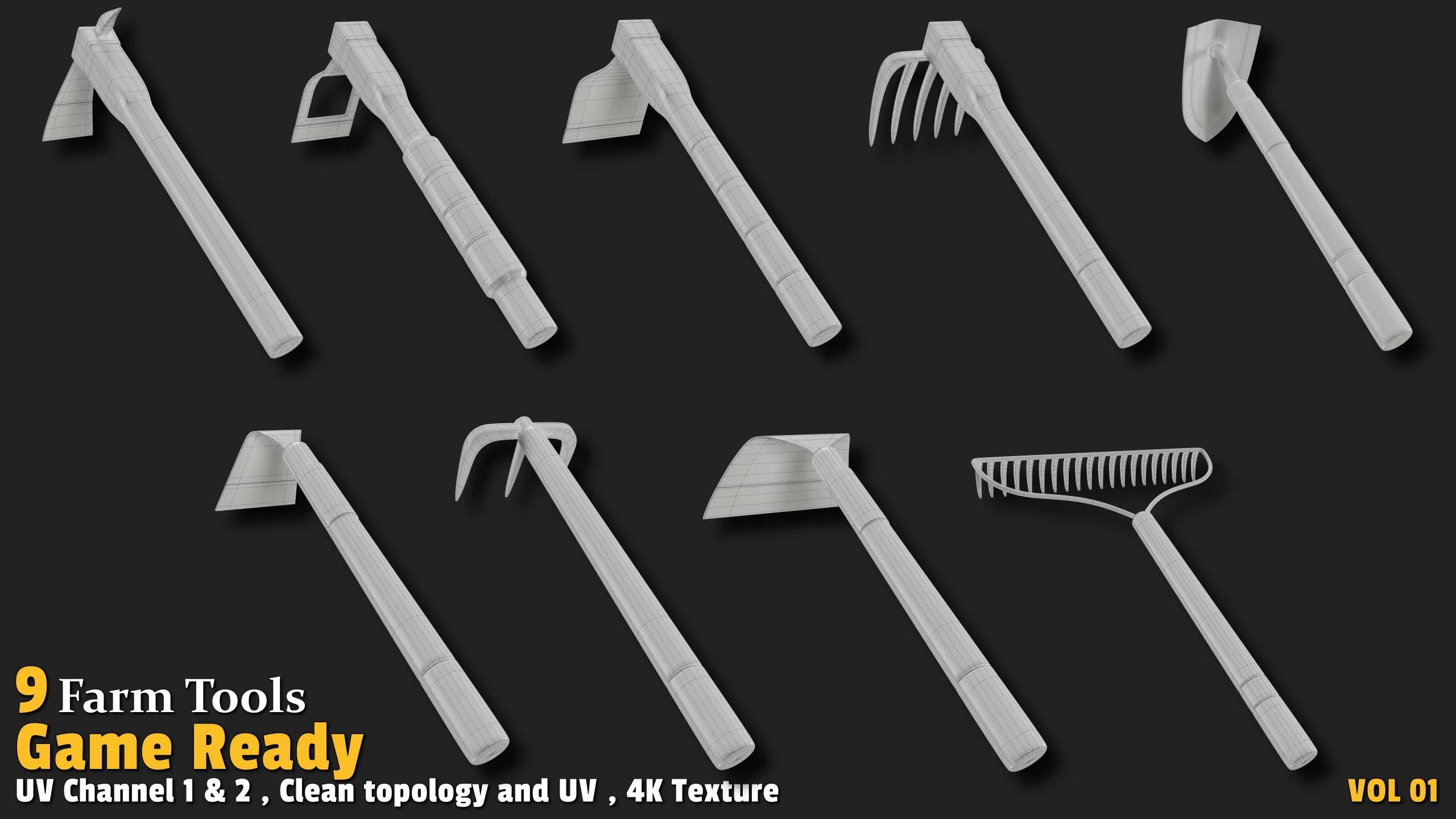 9 Farm Tools Game Ready-VOL01 - FlippedNormals