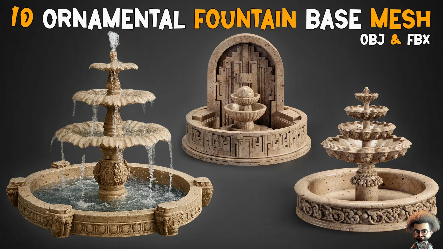 10 Ornamental Fountain Base Mesh - FlippedNormals
