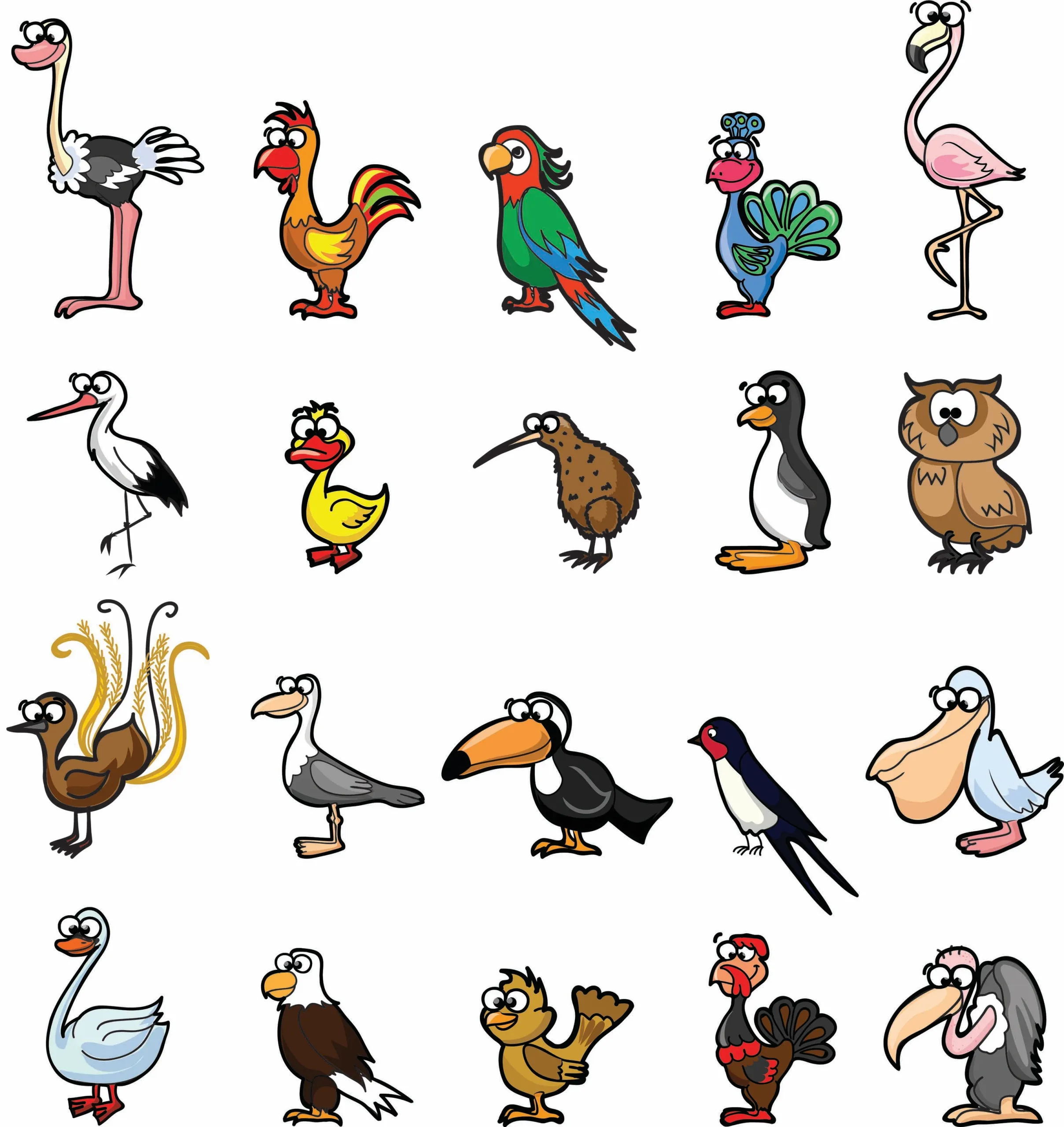 20 Cartoon Illustrations Birds - FlippedNormals