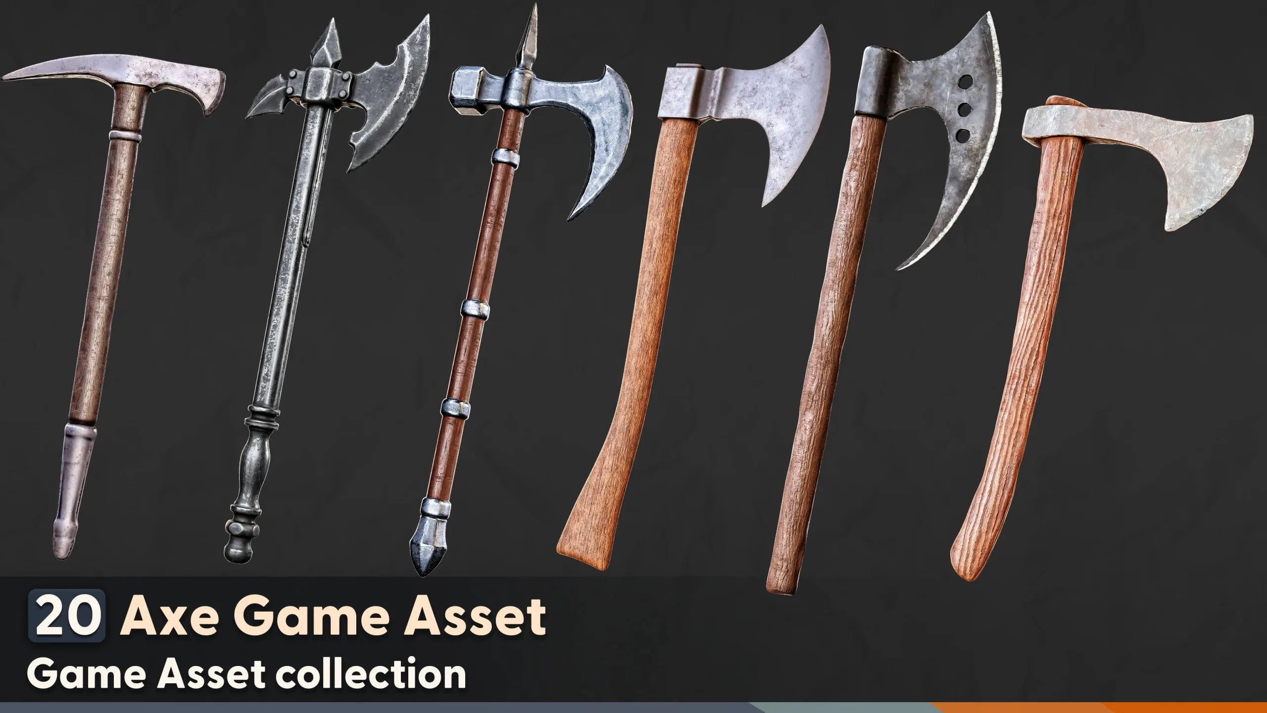 20 Axe with Textures - Game Asset - FlippedNormals