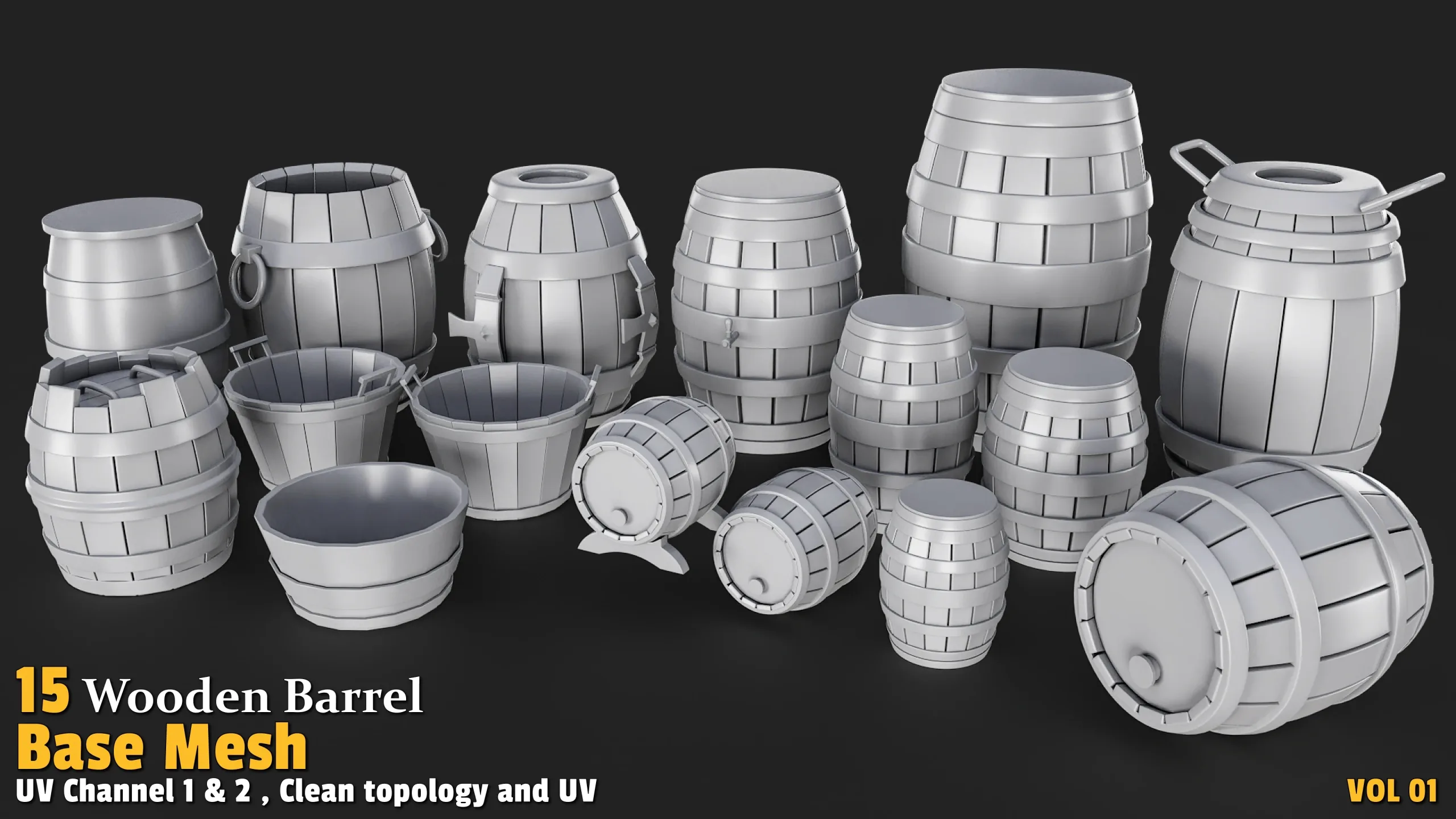 Wooden Barrel | Base Mesh-VOL01 - FlippedNormals