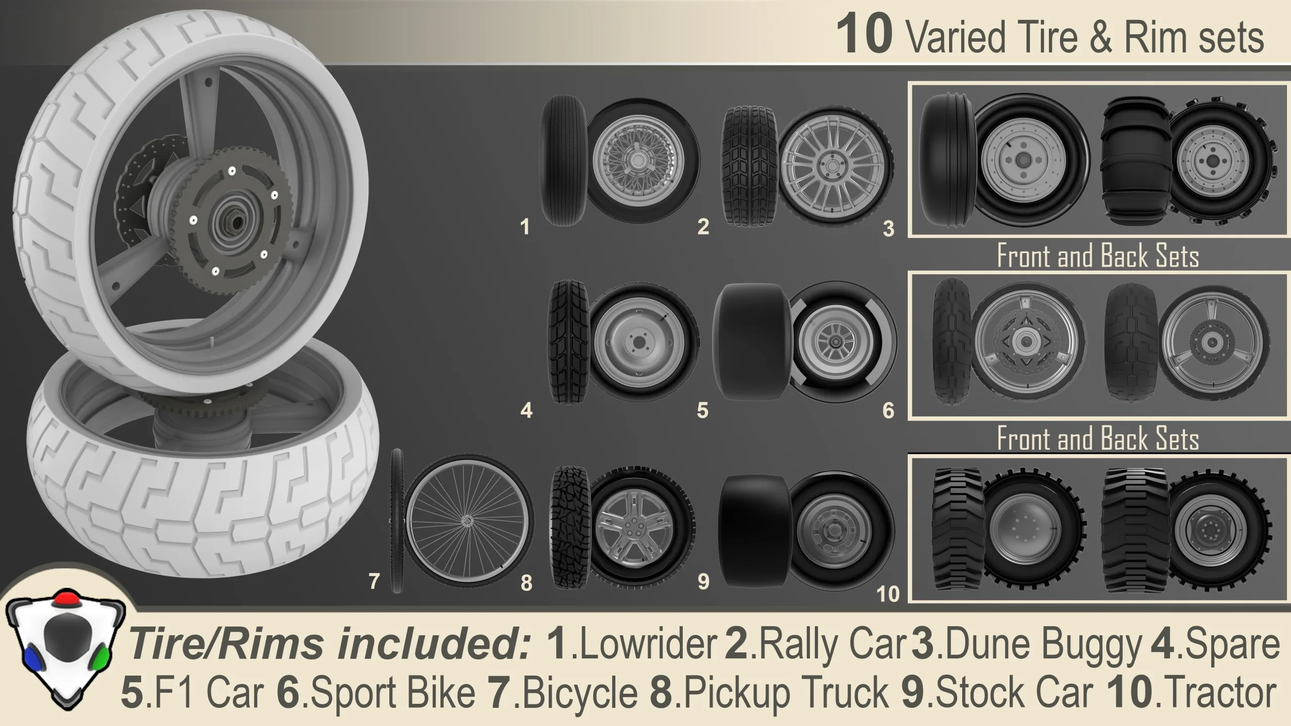 10 Varied Tire & Rim Sets - FlippedNormals