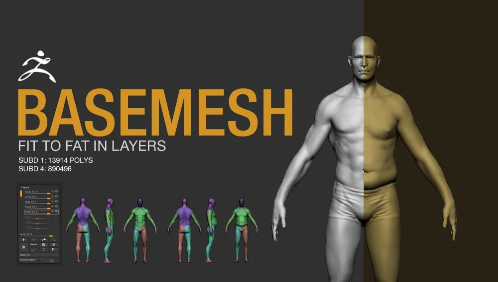 Male Body Basemesh - Fit to Fat - FlippedNormals