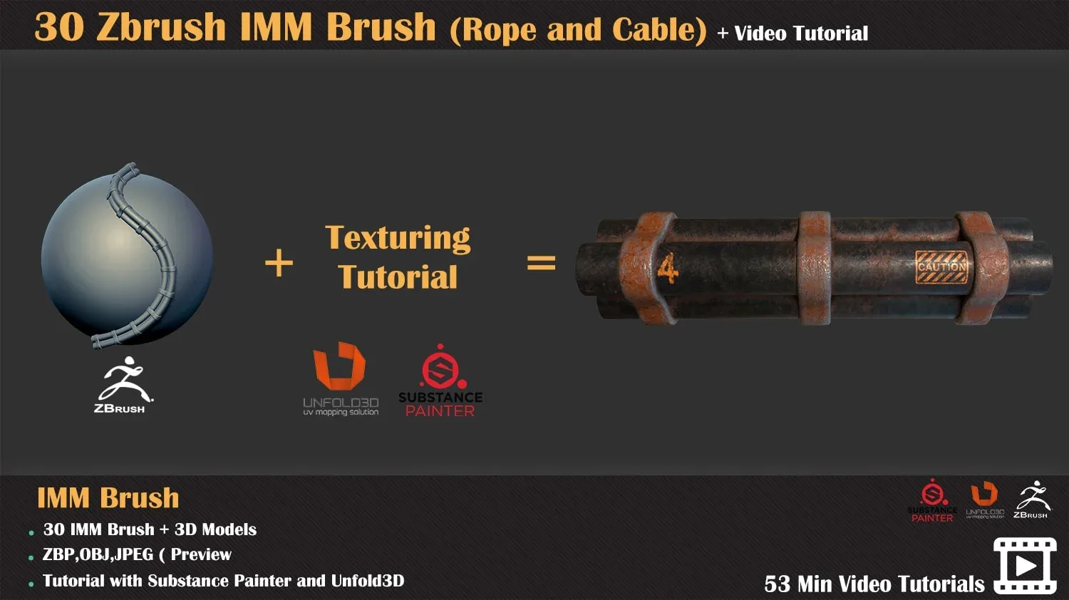 30 Zbrush IMM Brush (Rope & Cable) - FlippedNormals