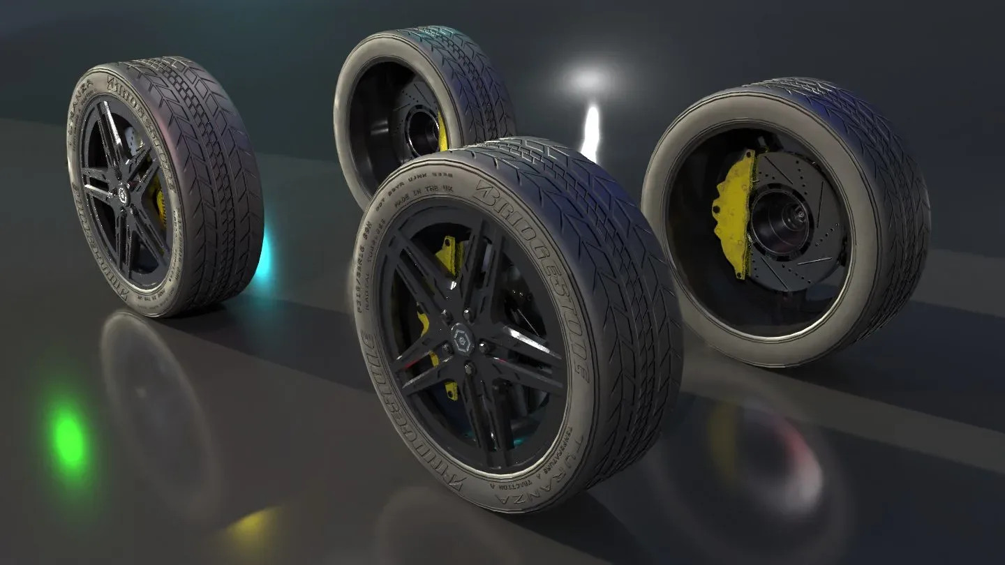 Black Alloy Racing Wheels - FlippedNormals