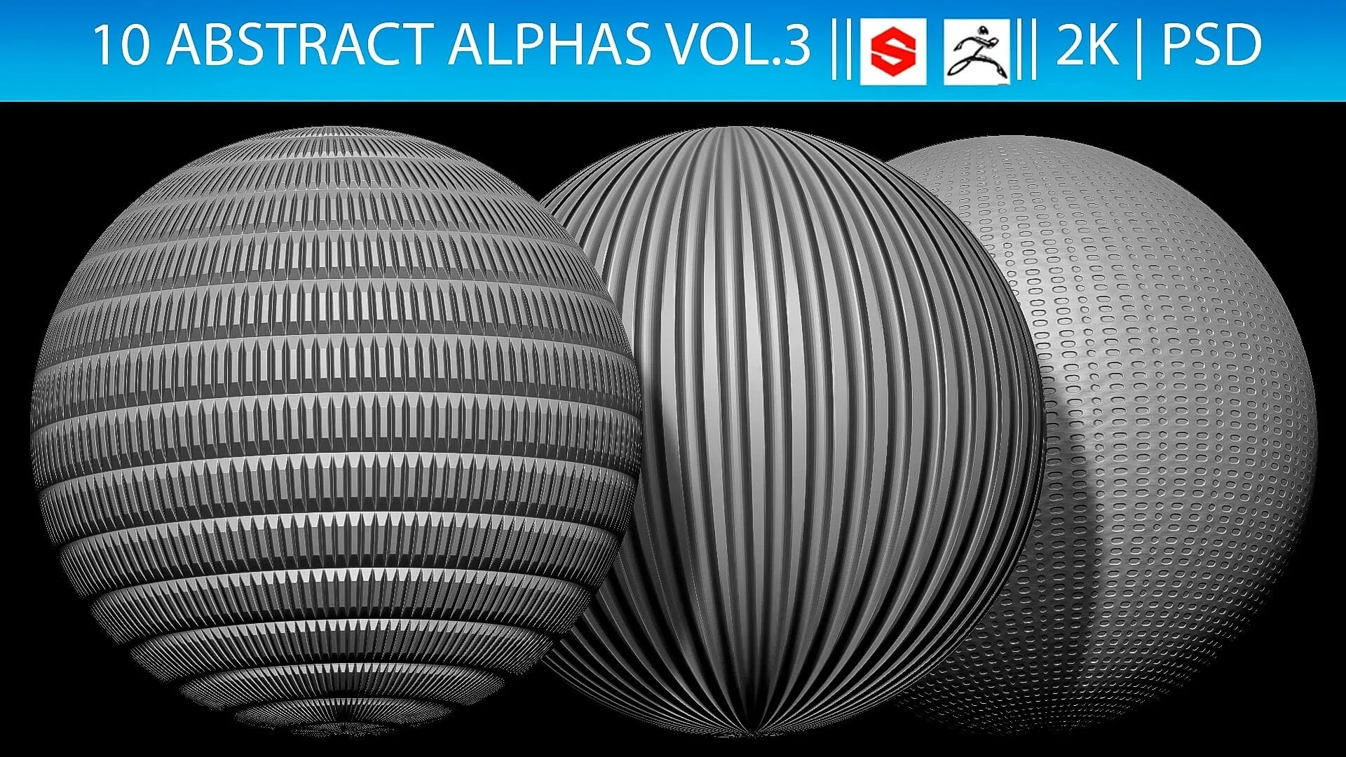 10 Abstract Alphas Vol.3 (ZBrush - FlippedNormals