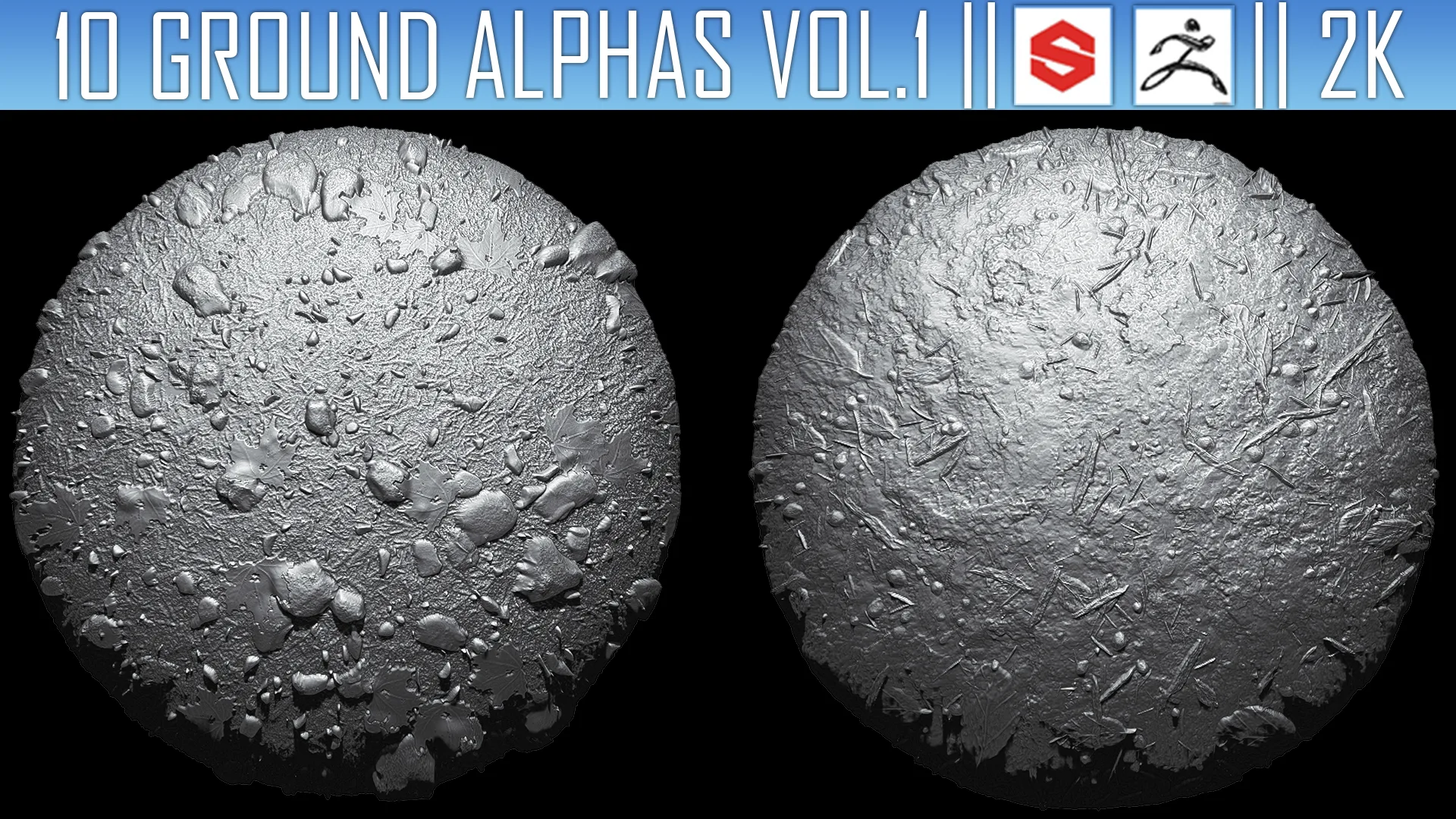 10 Ground Alphas Vol.1 (ZBrush - FlippedNormals