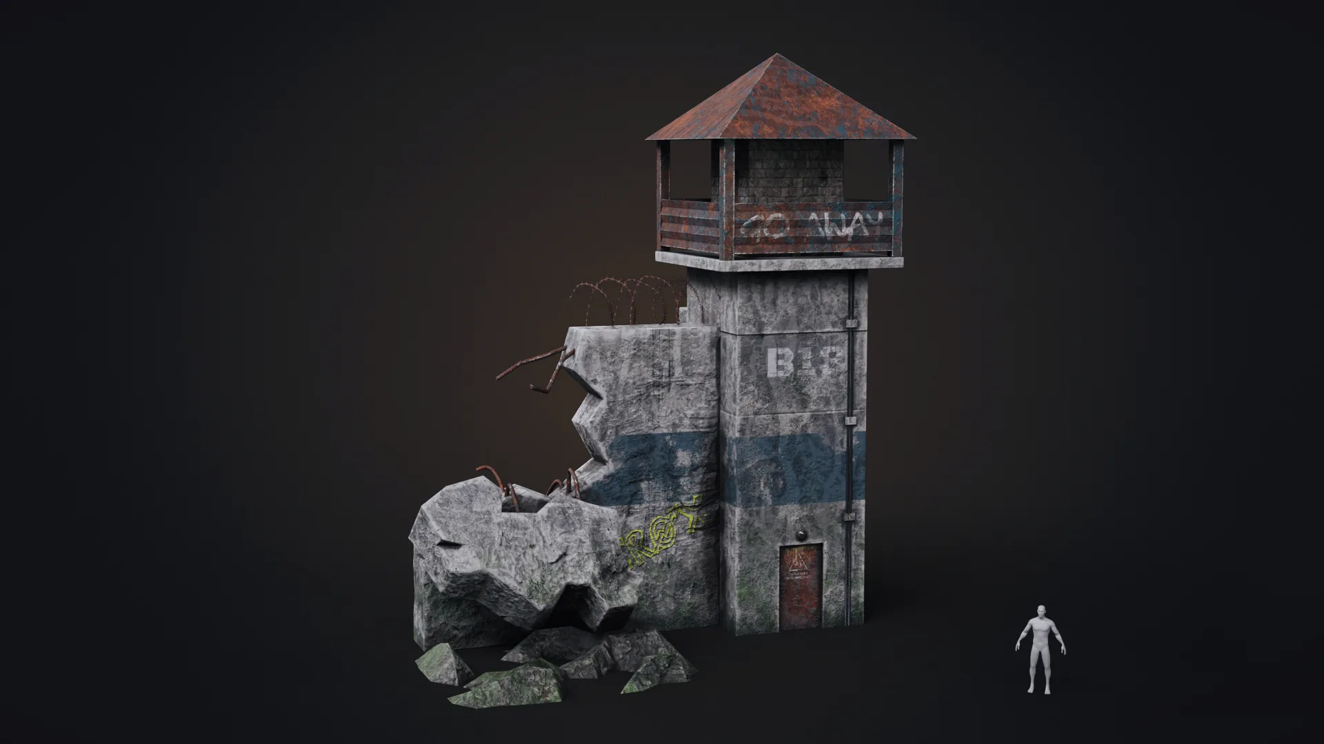 Prison Tower Low-Poly 3D Model - FlippedNormals