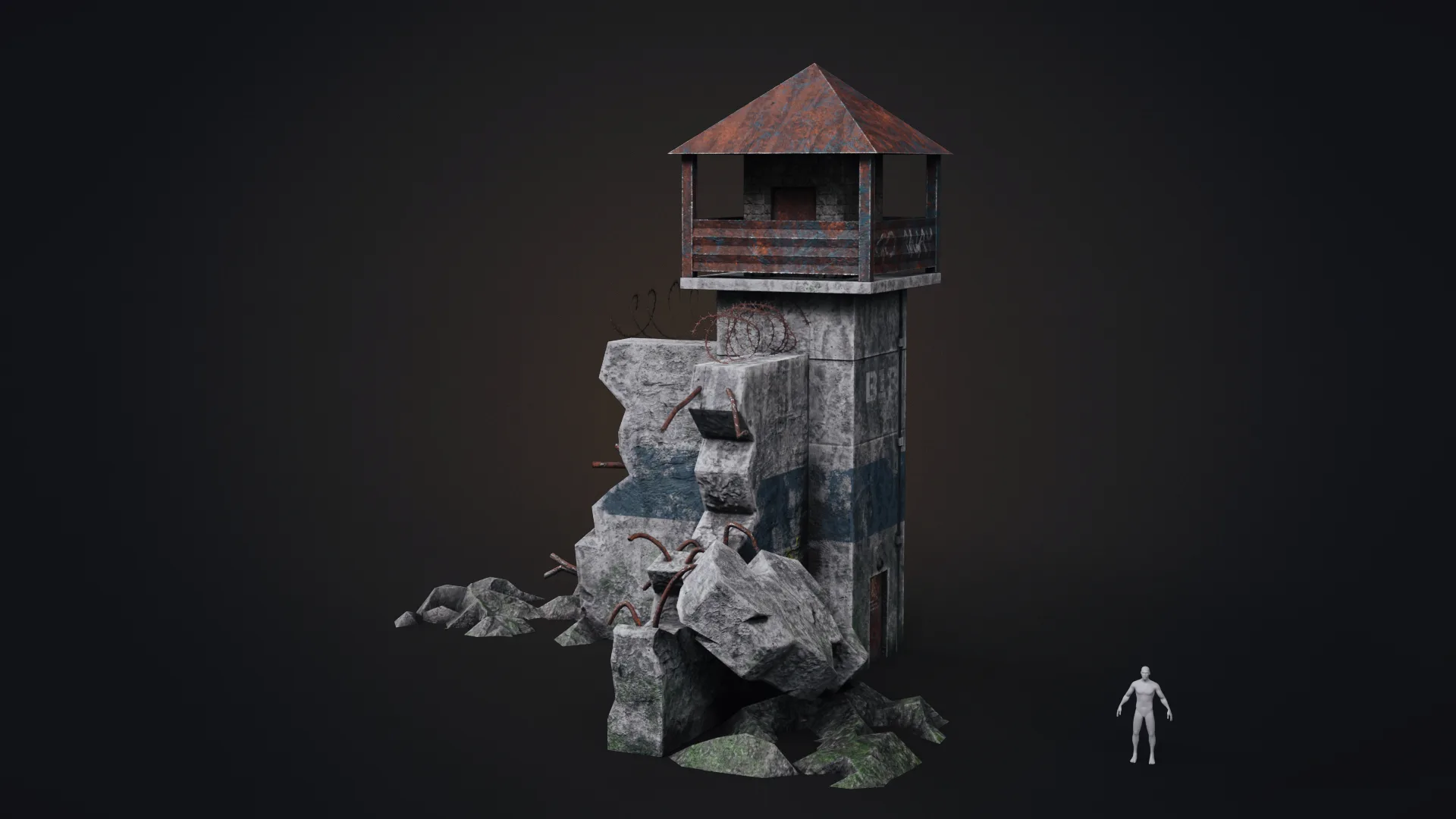 Prison Tower Low-Poly 3D Model - FlippedNormals