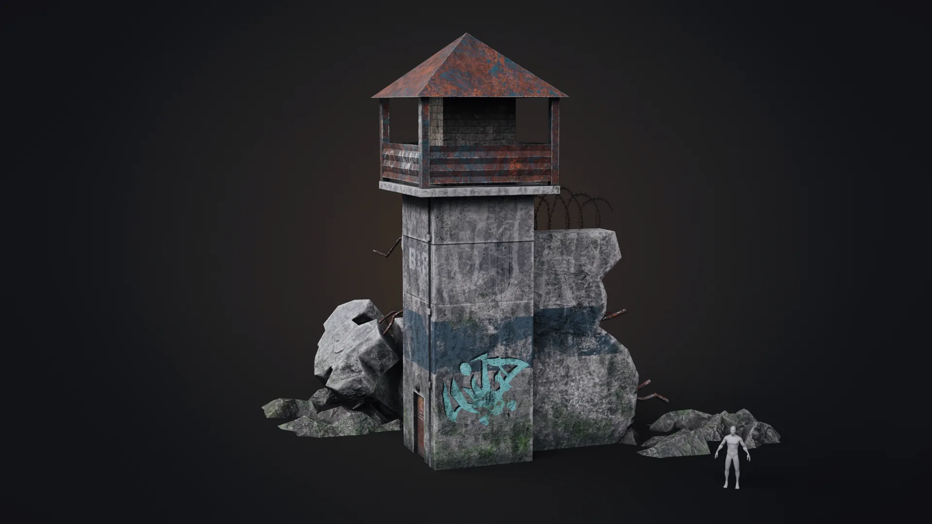 Prison Tower Low-Poly 3D Model - FlippedNormals