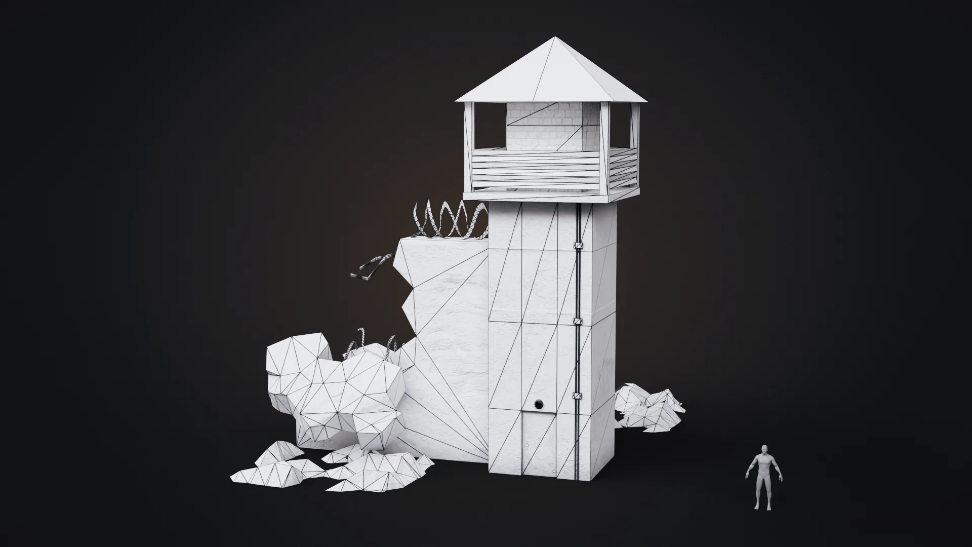 Prison Tower Low-Poly 3D Model - FlippedNormals