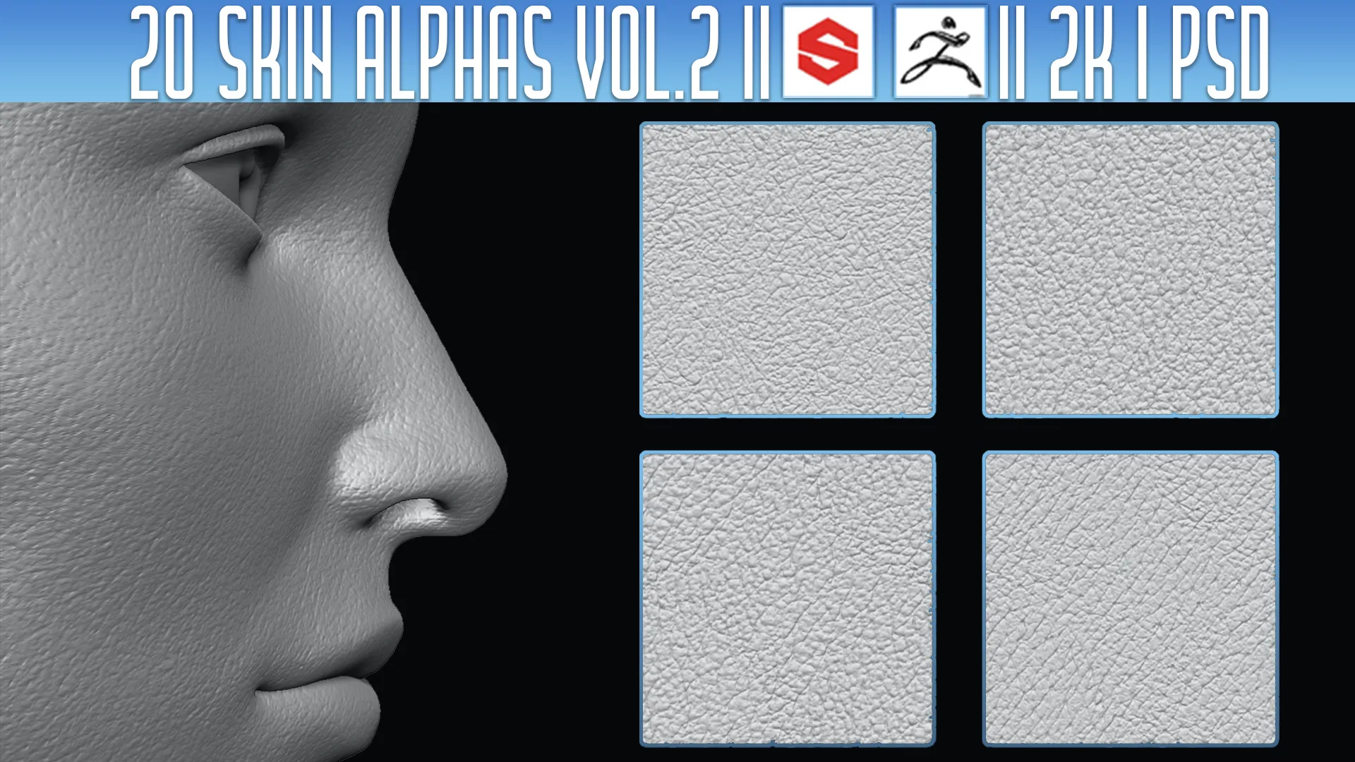 20 Skin Alphas Vol.2 (ZBRush, Substance - FlippedNormals