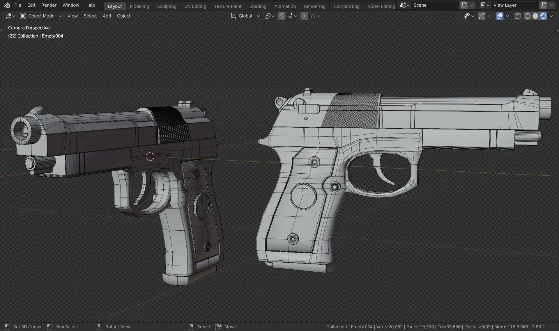 Beretta M9 Pistol (Blender 3d Model) - FlippedNormals