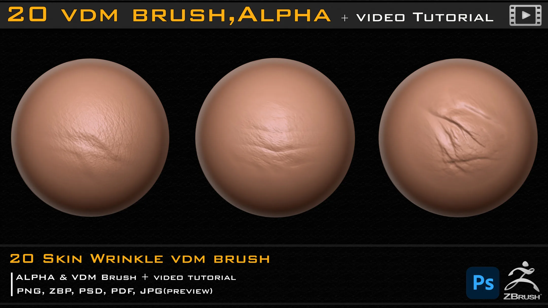 20 Skin Wrinkle VDM Brush & Alpha - FlippedNormals