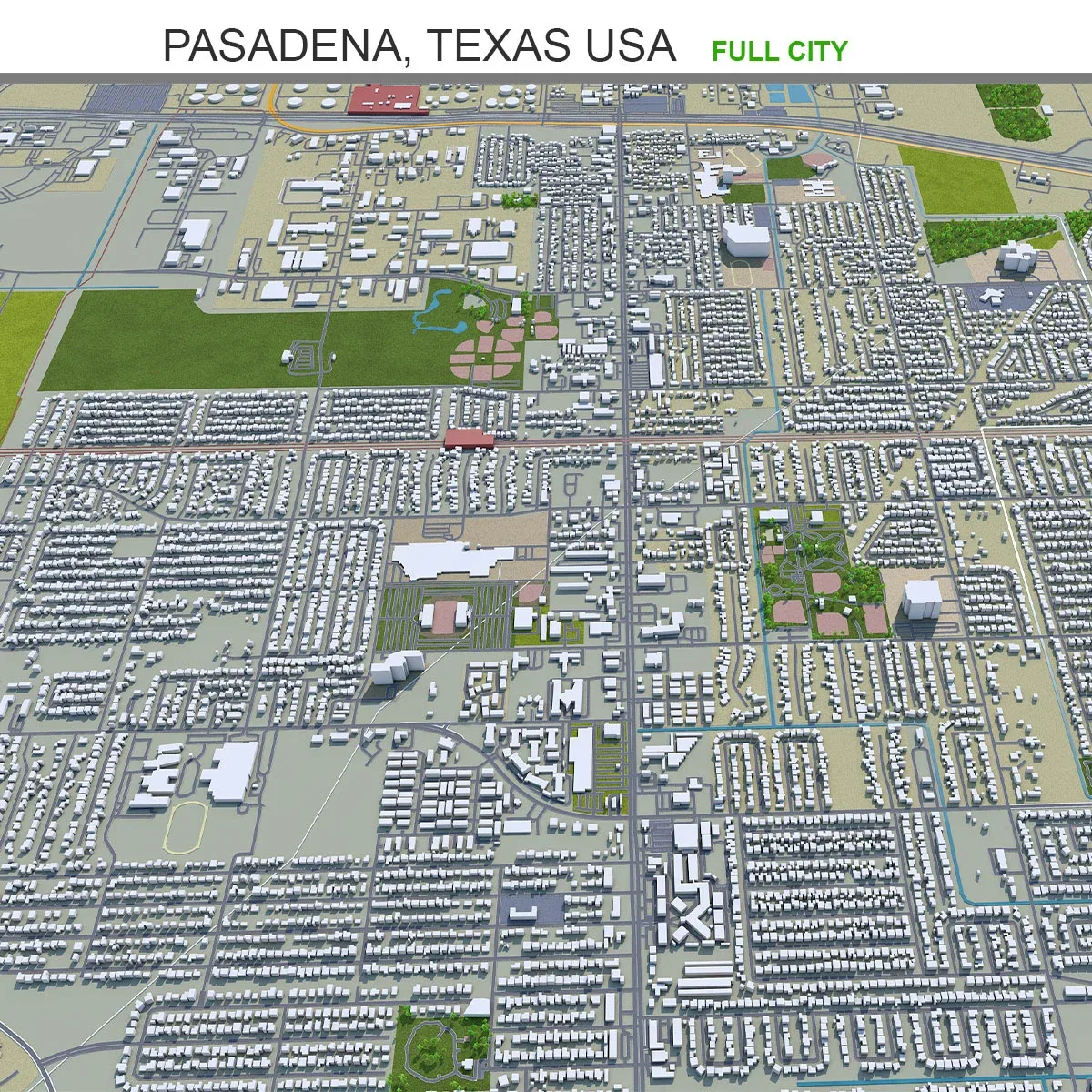 Pasadena city Texas USA 3d model - FlippedNormals