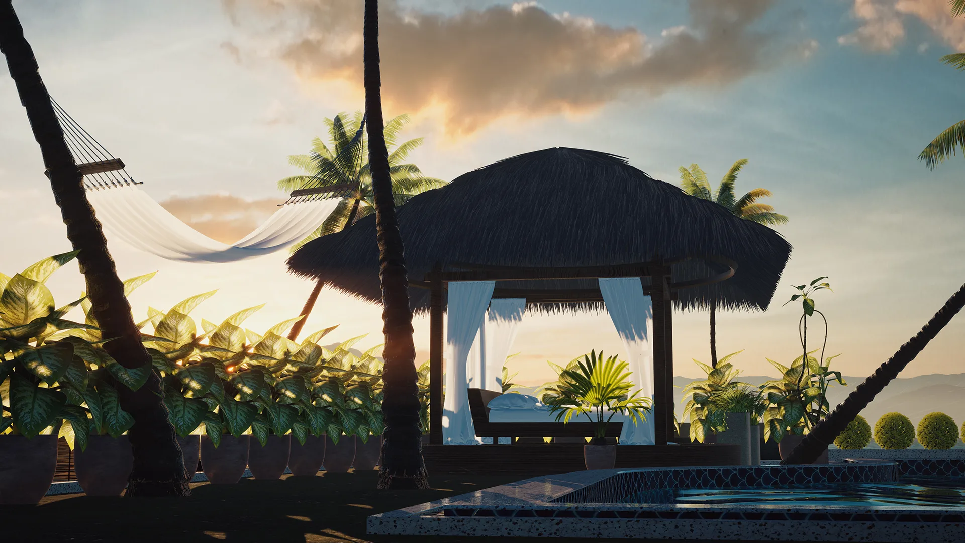 Exterior Beach Resort Scene - UE4 - FlippedNormals