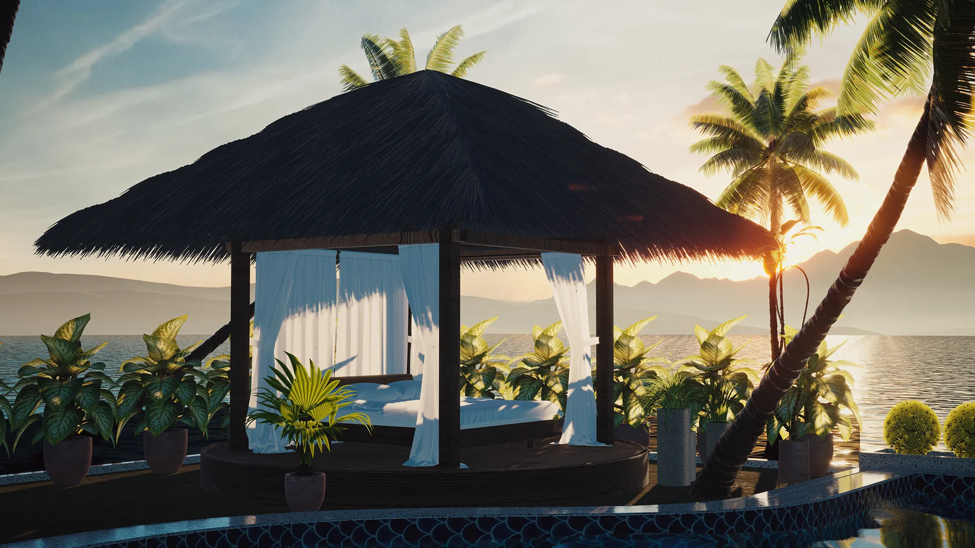 Exterior Beach Resort Scene - UE4 - FlippedNormals