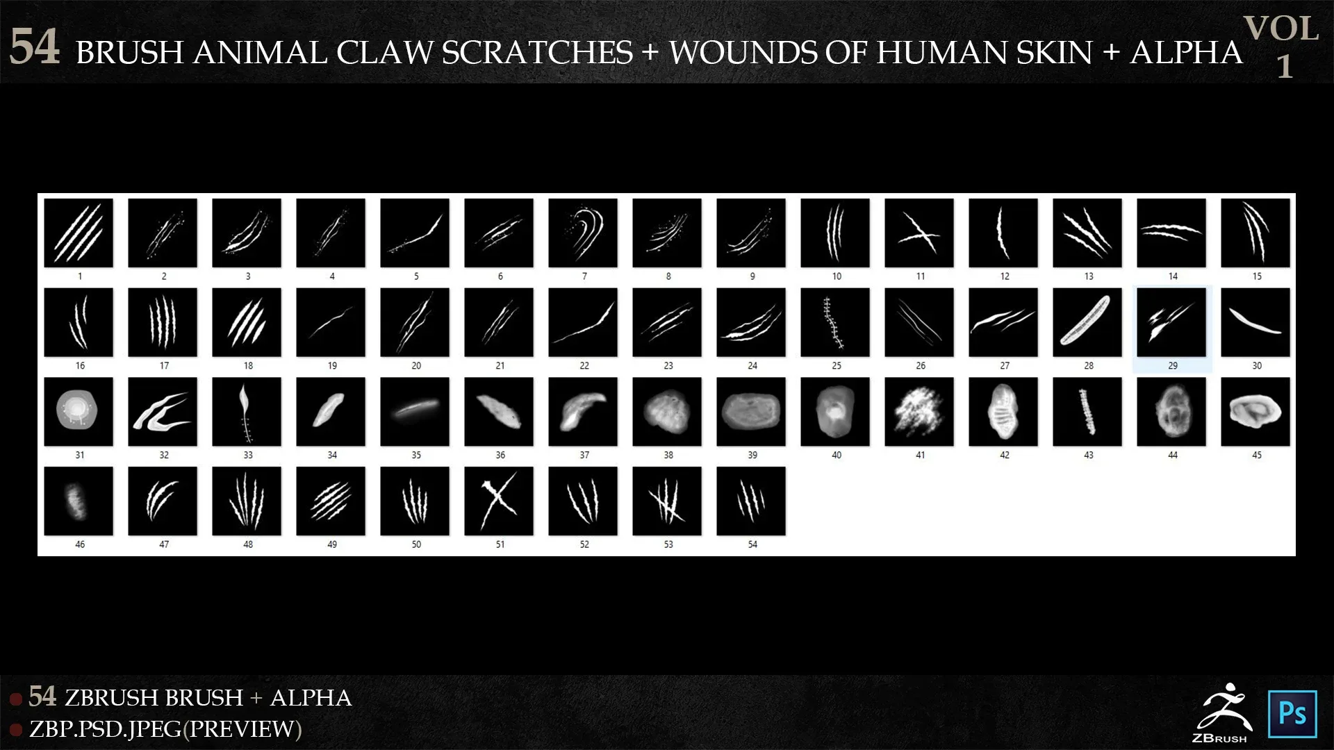 54 ZBRUSH ANIMAL CLAW SCRATCHES - FlippedNormals