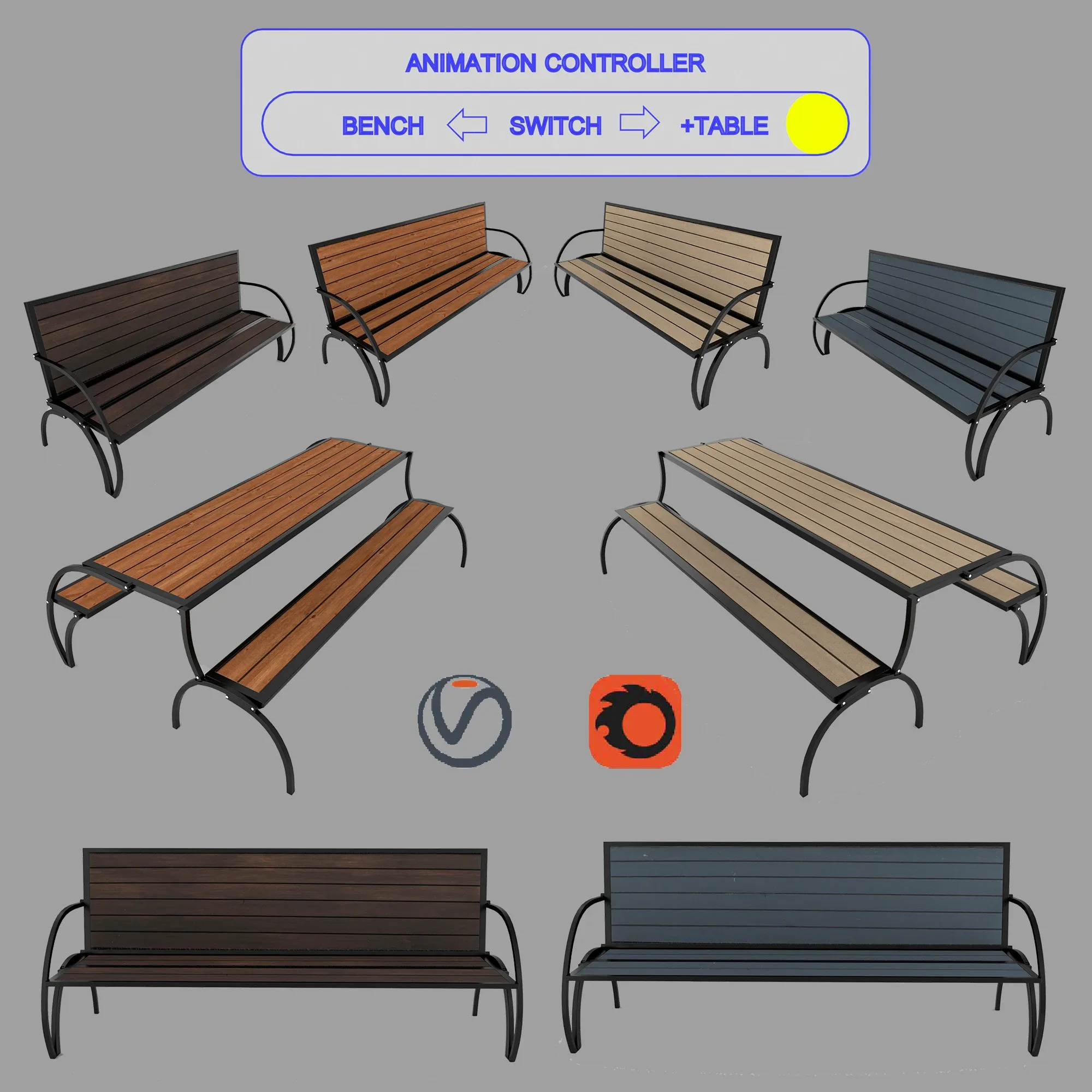Convertible Bench and Table + Rigging - FlippedNormals