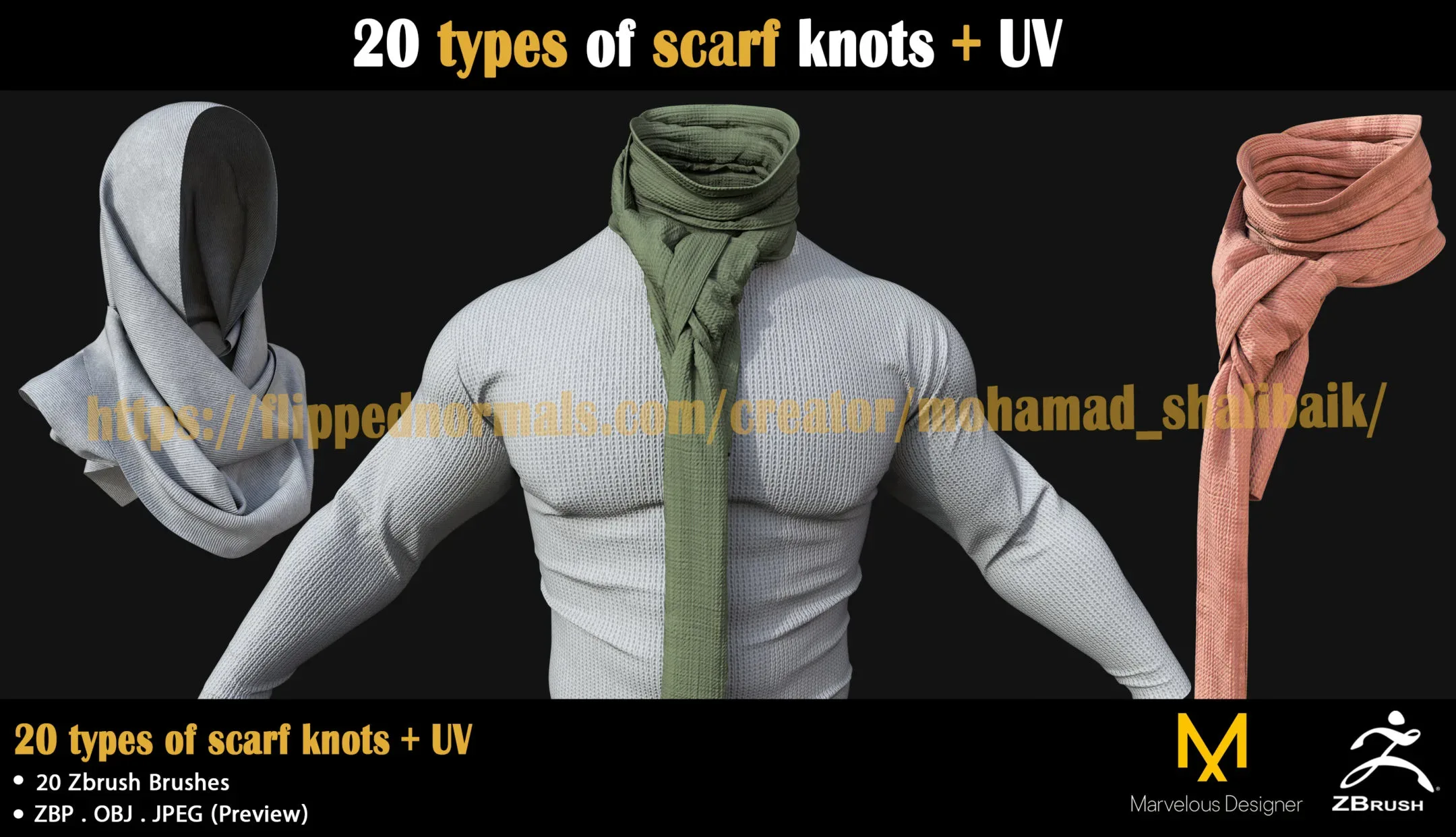 20 Types of Scarf Knots + UV - FlippedNormals