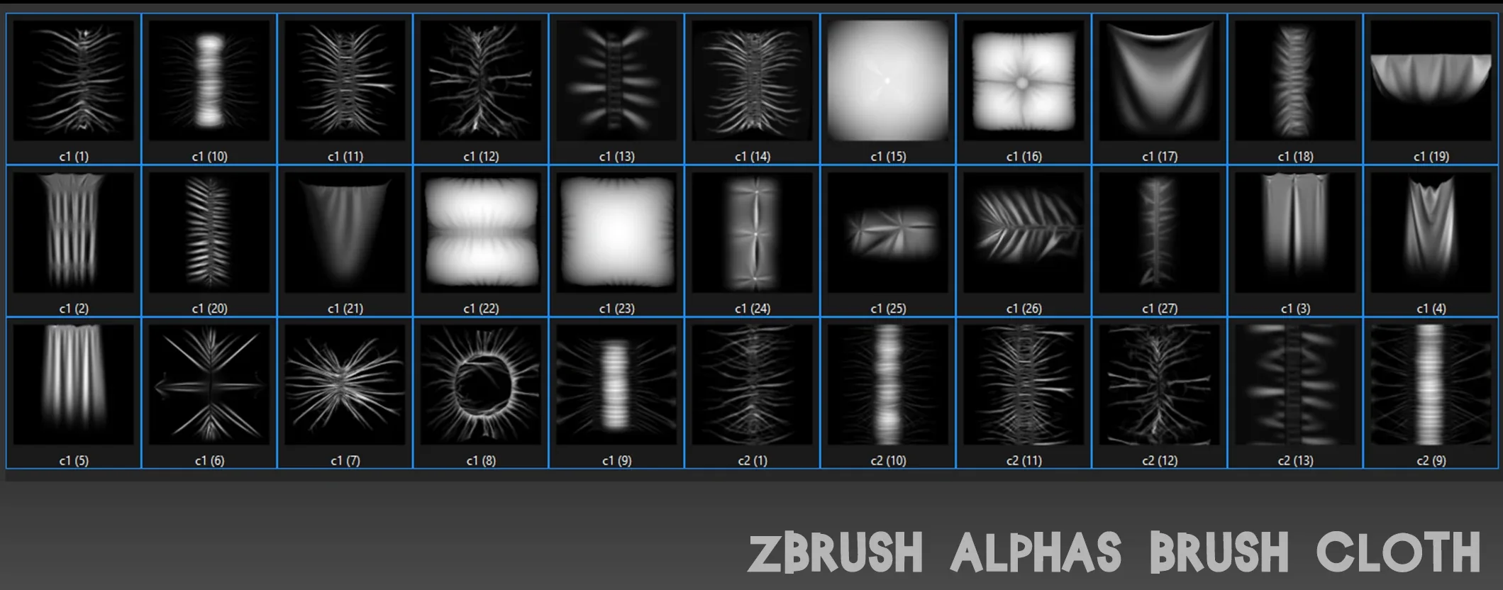 36 Zbrush Alphas Brush Cloth - FlippedNormals