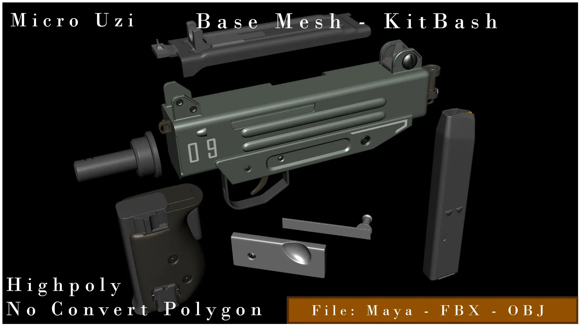 Micro Uzi Gun - KitBash - FlippedNormals