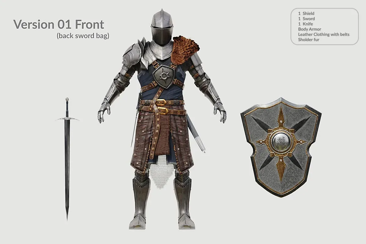 Medieval Knight 3D Model with Armor - FlippedNormals