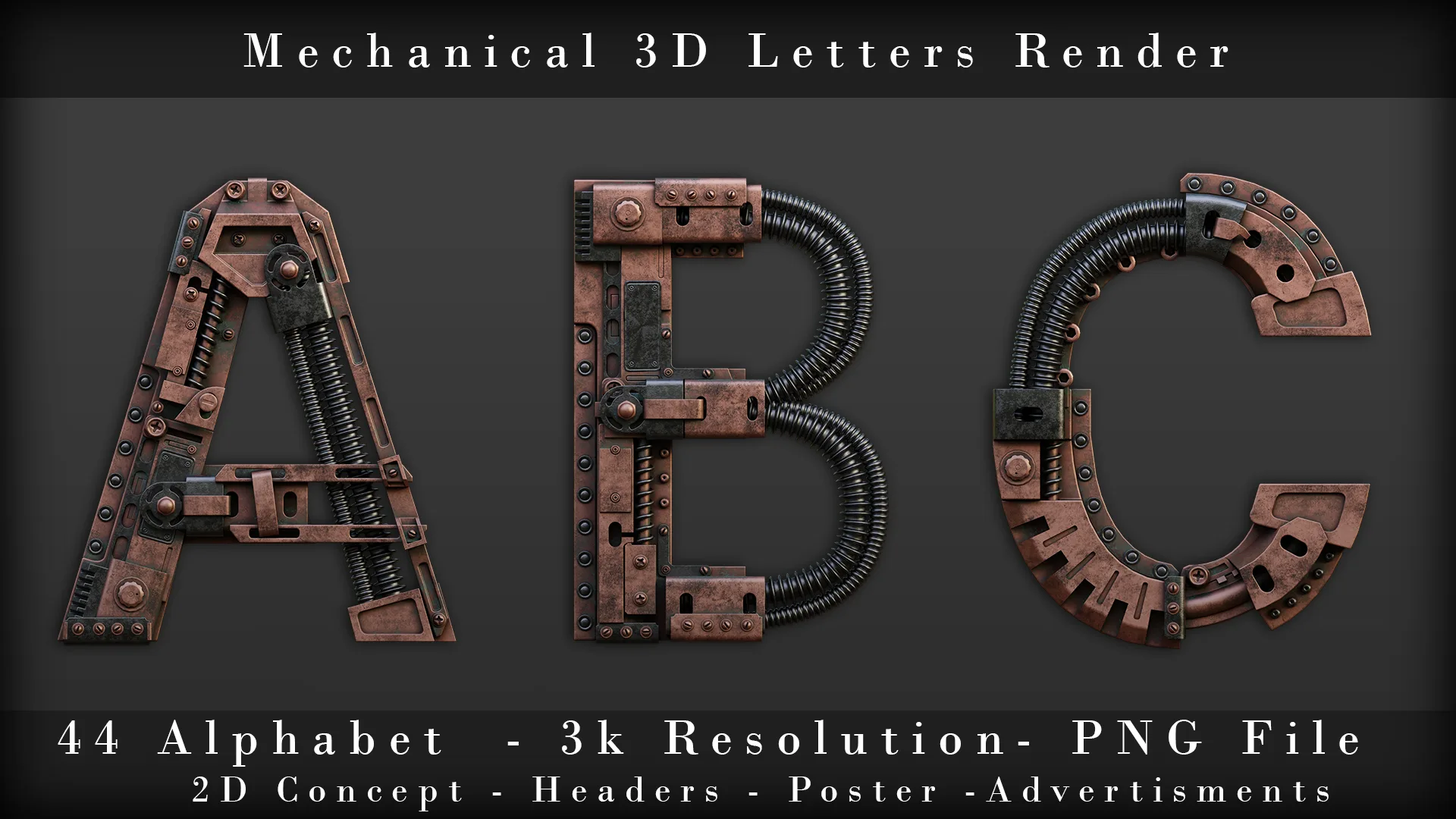 Mechanical 3D Letters Alphabet - FlippedNormals
