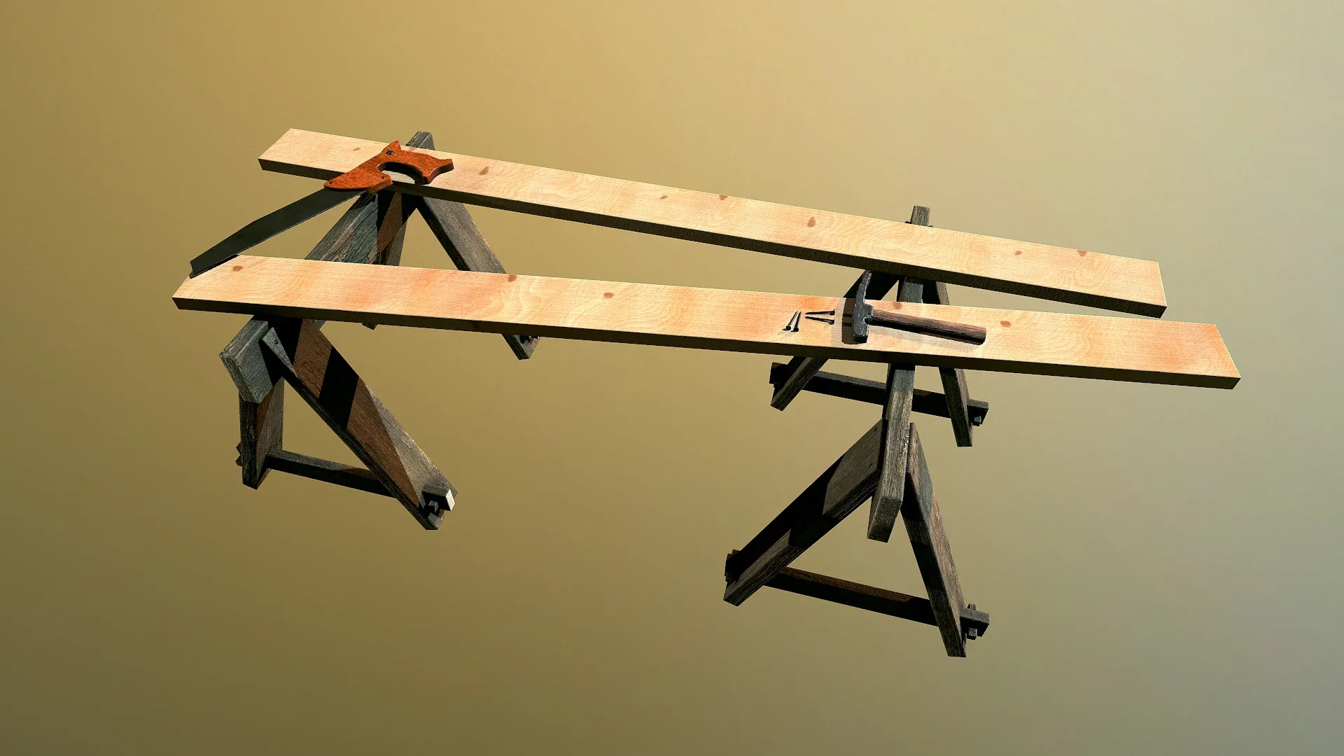 Small Old Carpentry Set Game Ready - FlippedNormals