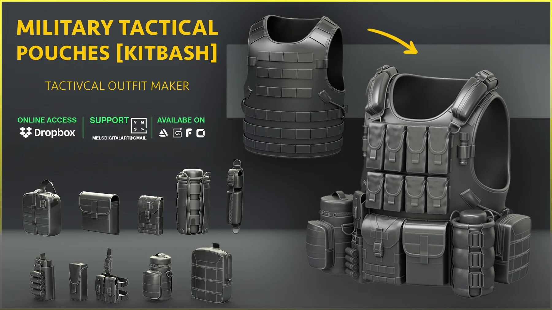 Military Tactical Pouches [Kitbash] - FlippedNormals