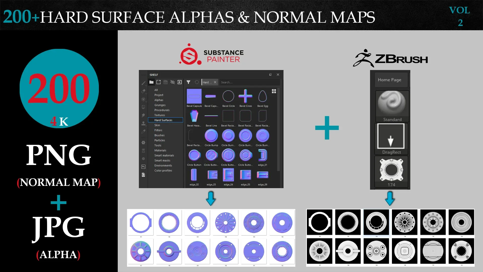 200+HARD SURFACE ALPHAS & NORMAL - FlippedNormals