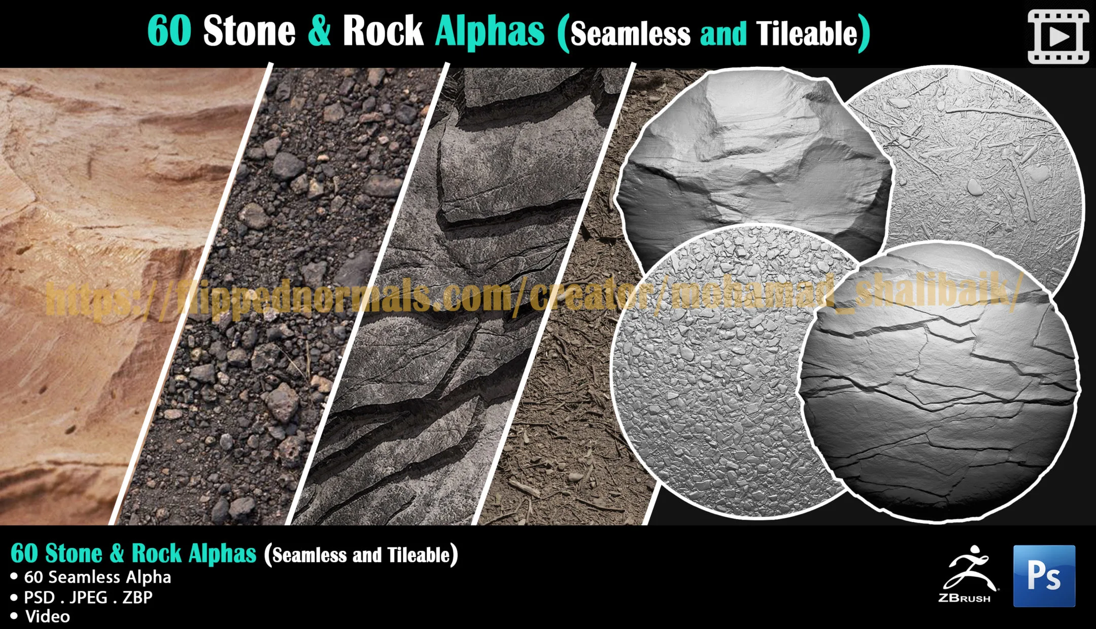 60 Stone & Rock Alphas (Seamless - FlippedNormals